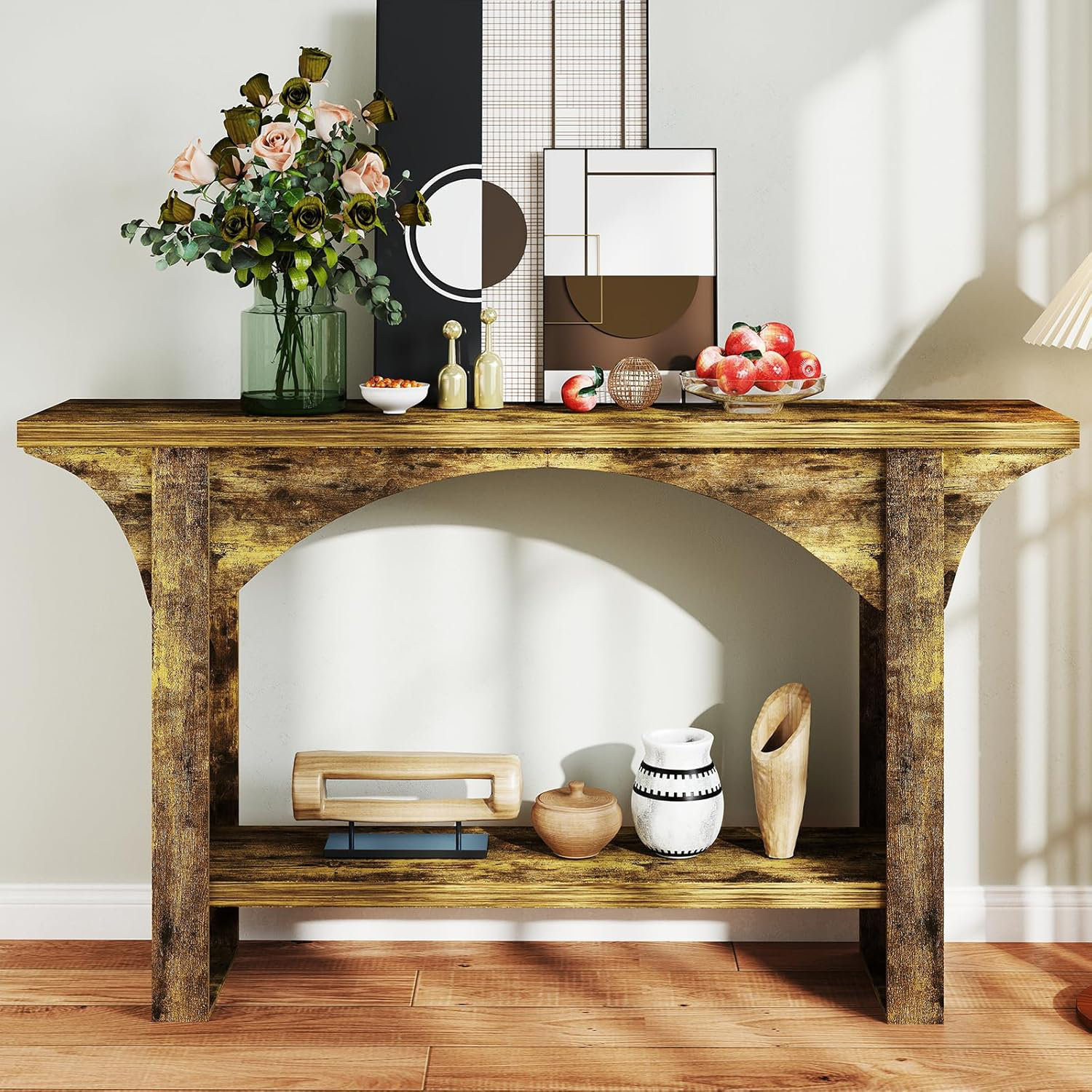 One Allium Way® 55 Inches Console Table 2 Tier Farmhouse Entryway Table ...