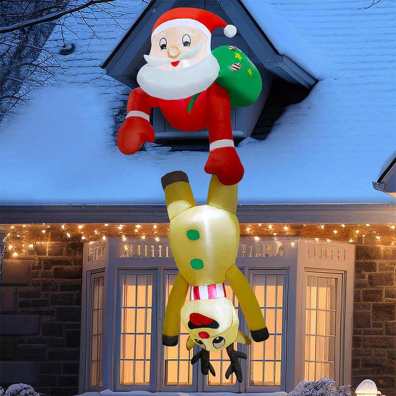 The Holiday Aisle® 7 FT Blow Up Santa Claus with Reindeer Hanging Xmas ...