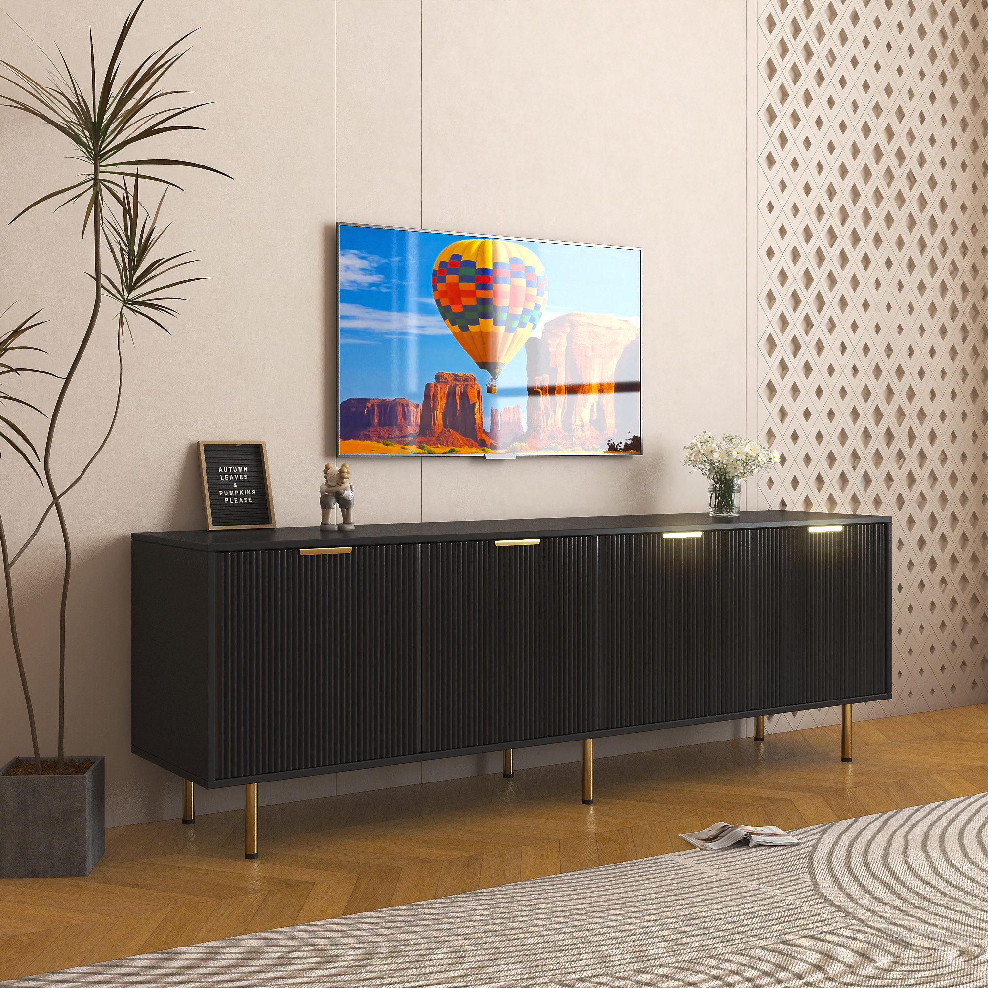 Mercer41 Modern Warm Black TV Cabinet For 80 Inch TV Stands | Wayfair