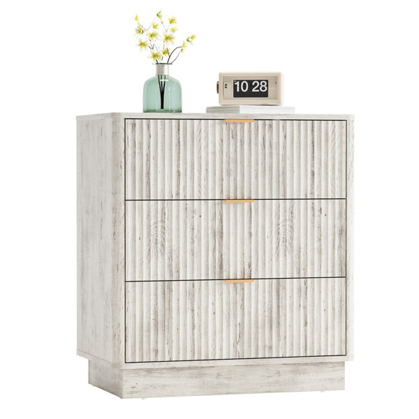 Latitude Run® Elegant Fluted 3 Drawer Dresser, Wood Dressers with Round ...
