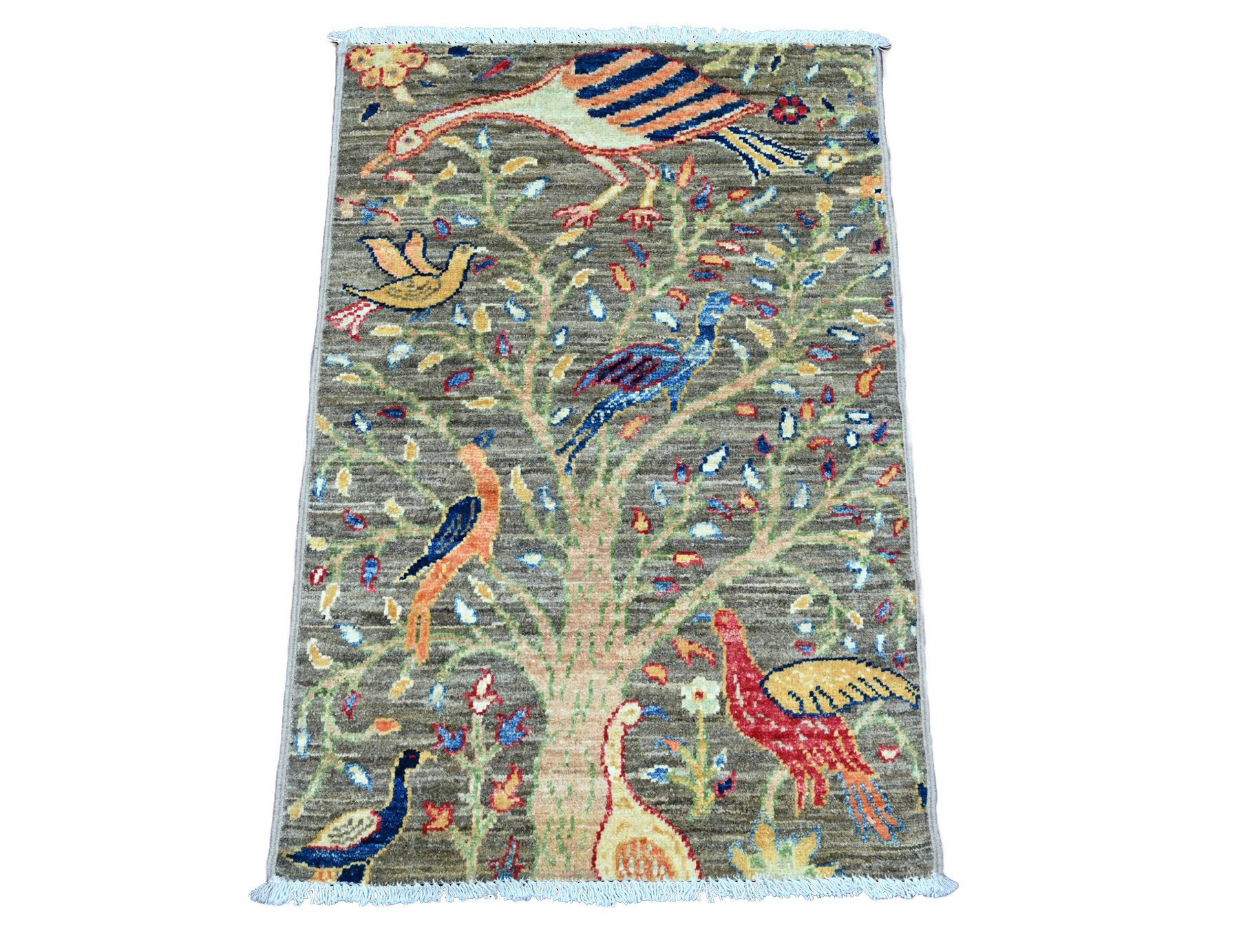 Wildon Home® 2'x3' Gray Hand Knotted Afghan Peshawar Birds Design Wool ...