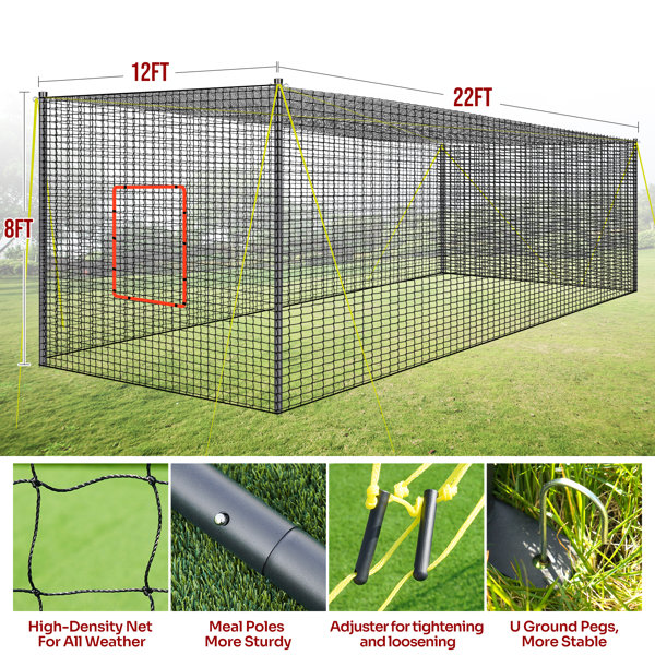 ECOSUB Portable Baseball & Softball Batting Cage,22Ft X 12Ft X 8Ft ...