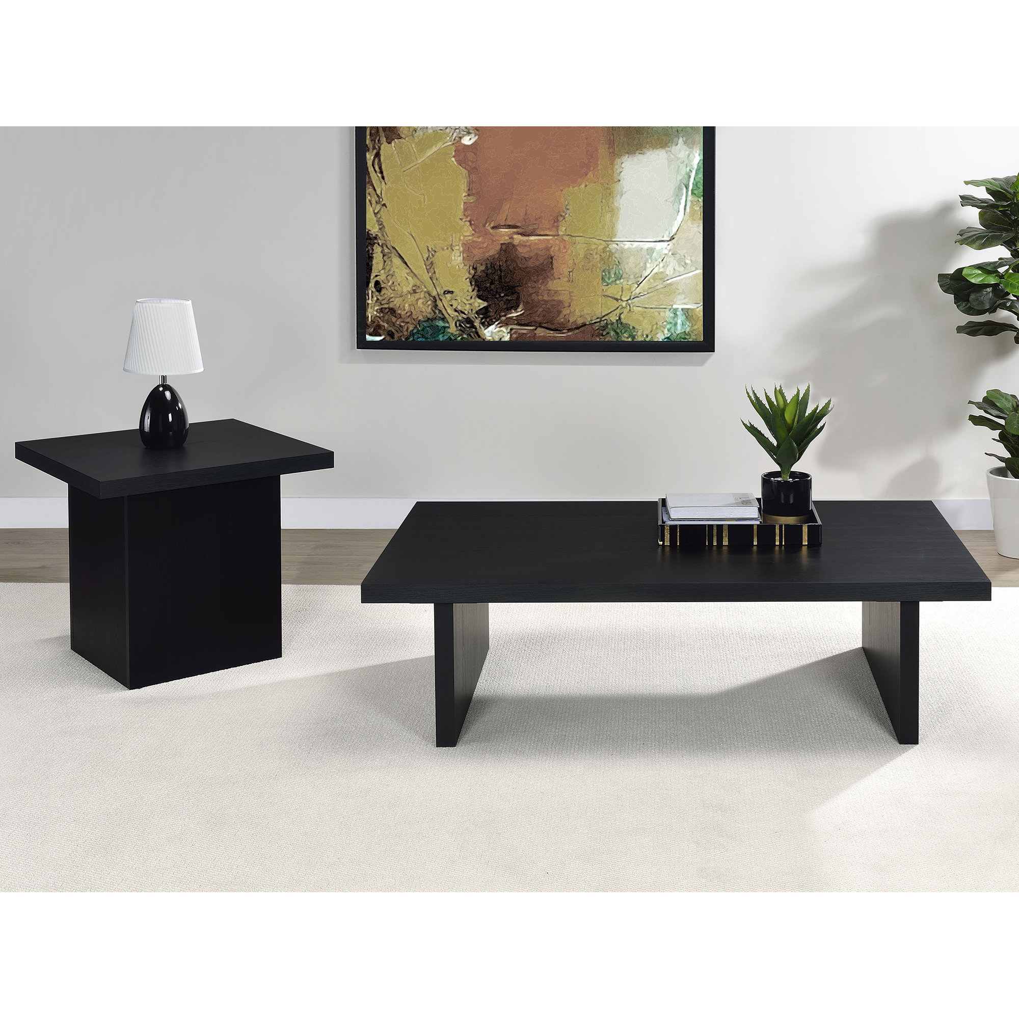 Ivy Bronx Caroline Black 2-piece Rectangular Coffee and End Table Set ...