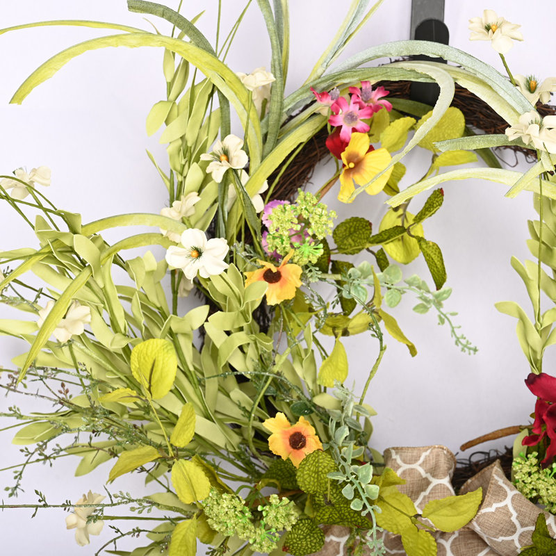 Primrue 26" Spring Summer Front Door Wreath with Pansy Blossoms Cluster ...