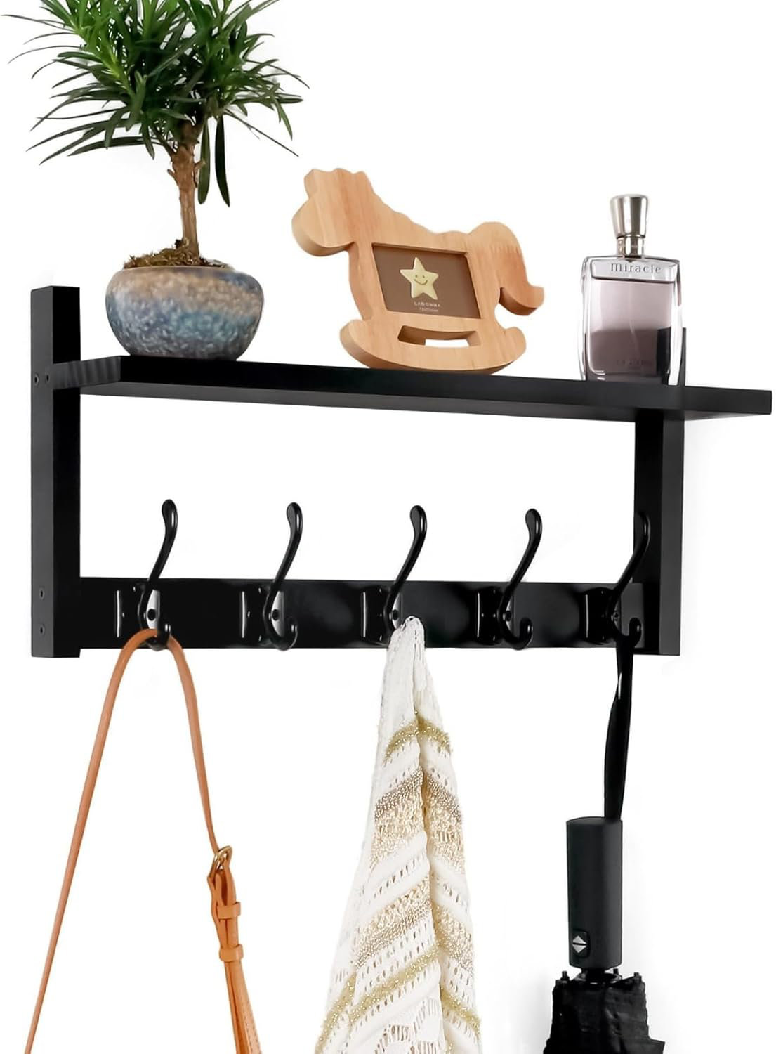Lark Manor™ Portemanteau mural avec tablette - 5 crochets robustes en ...