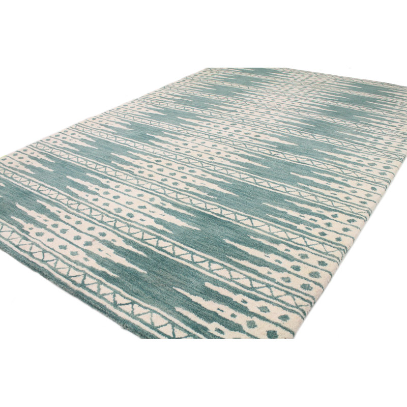 Birch Lane™ Pleasantville Handmade Hand Tufted Wool Teal/Beige Rug ...