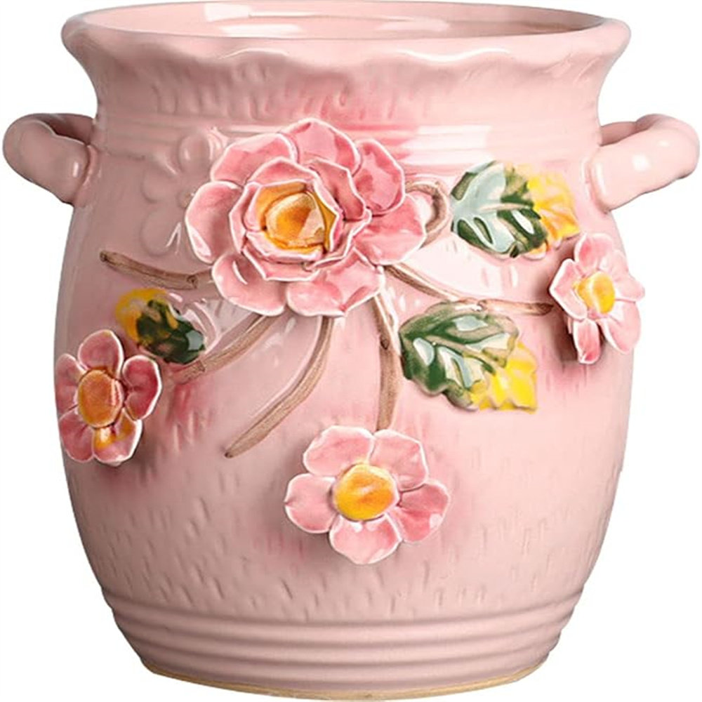 Lark Manor Ceramic Planter With Drainage Hole Double Handle Retro Pots ...