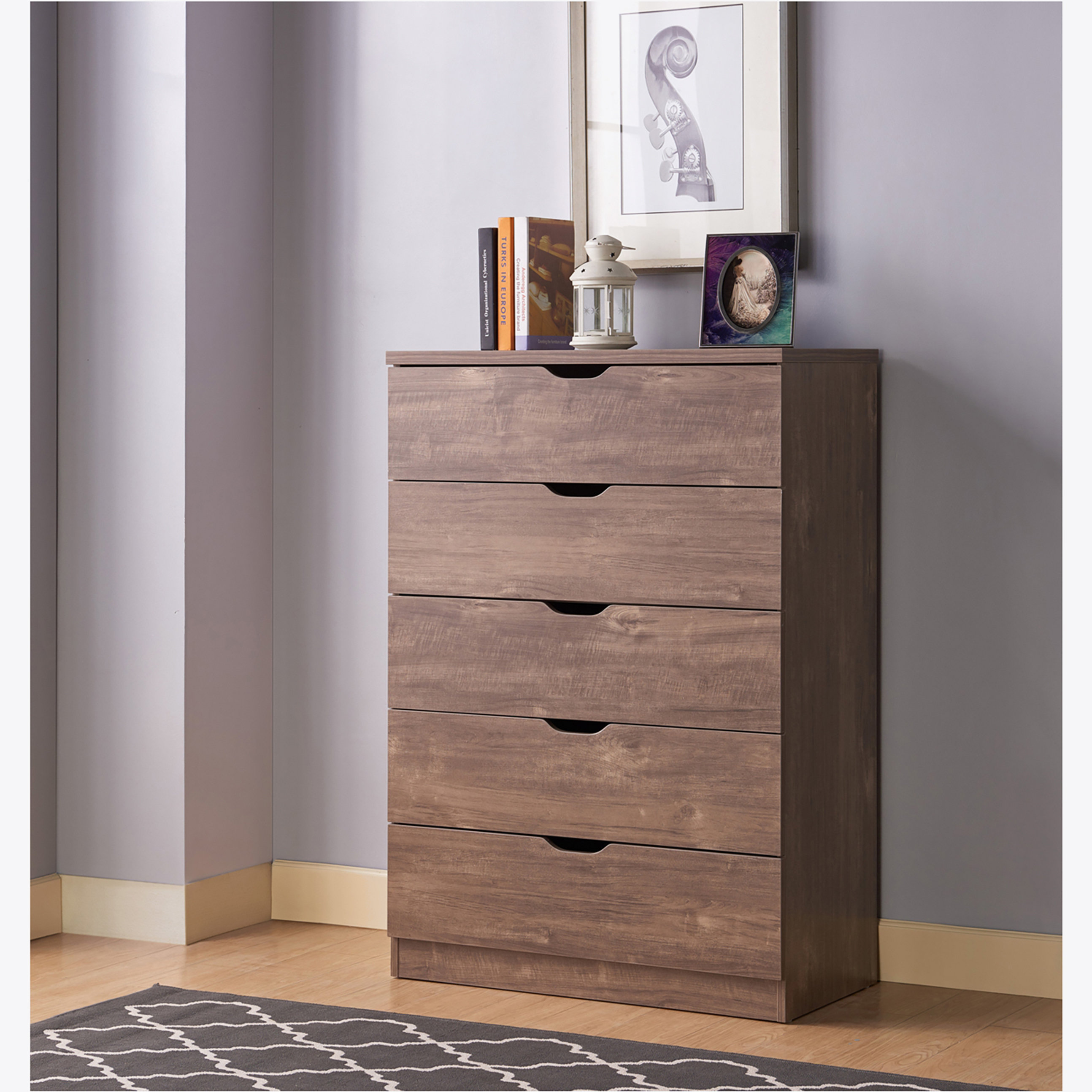 Ebern Designs Modern five drawer clothes and storage chest cabinet with ...