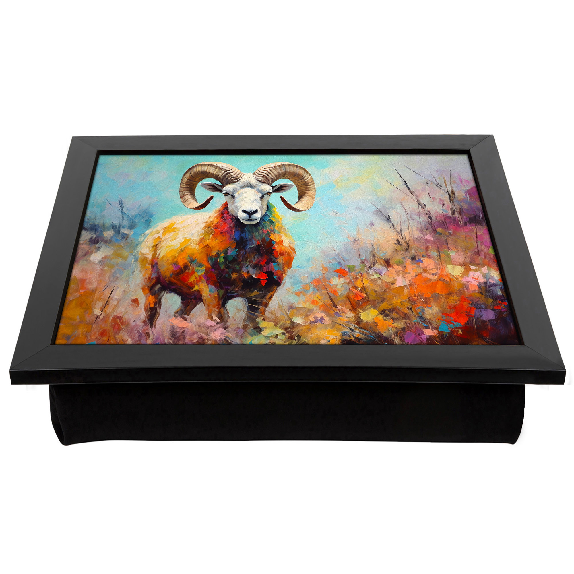 17 Stories Ram Sheep Palette Knife Lap Tray with Cushion | Wayfair.co.uk
