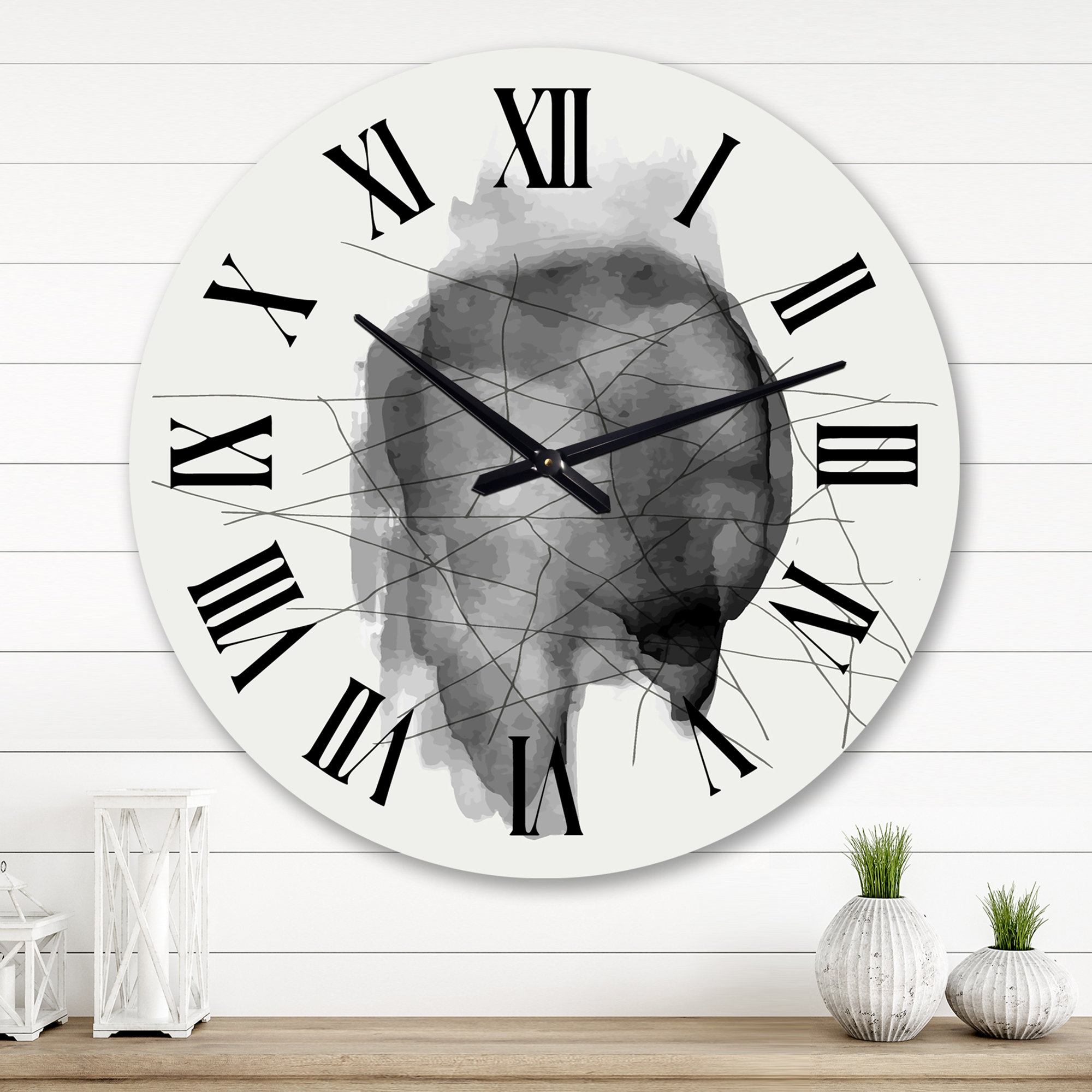 East Urban Home Foliage With Monochrome Organic Shapes I Wall Clock ...