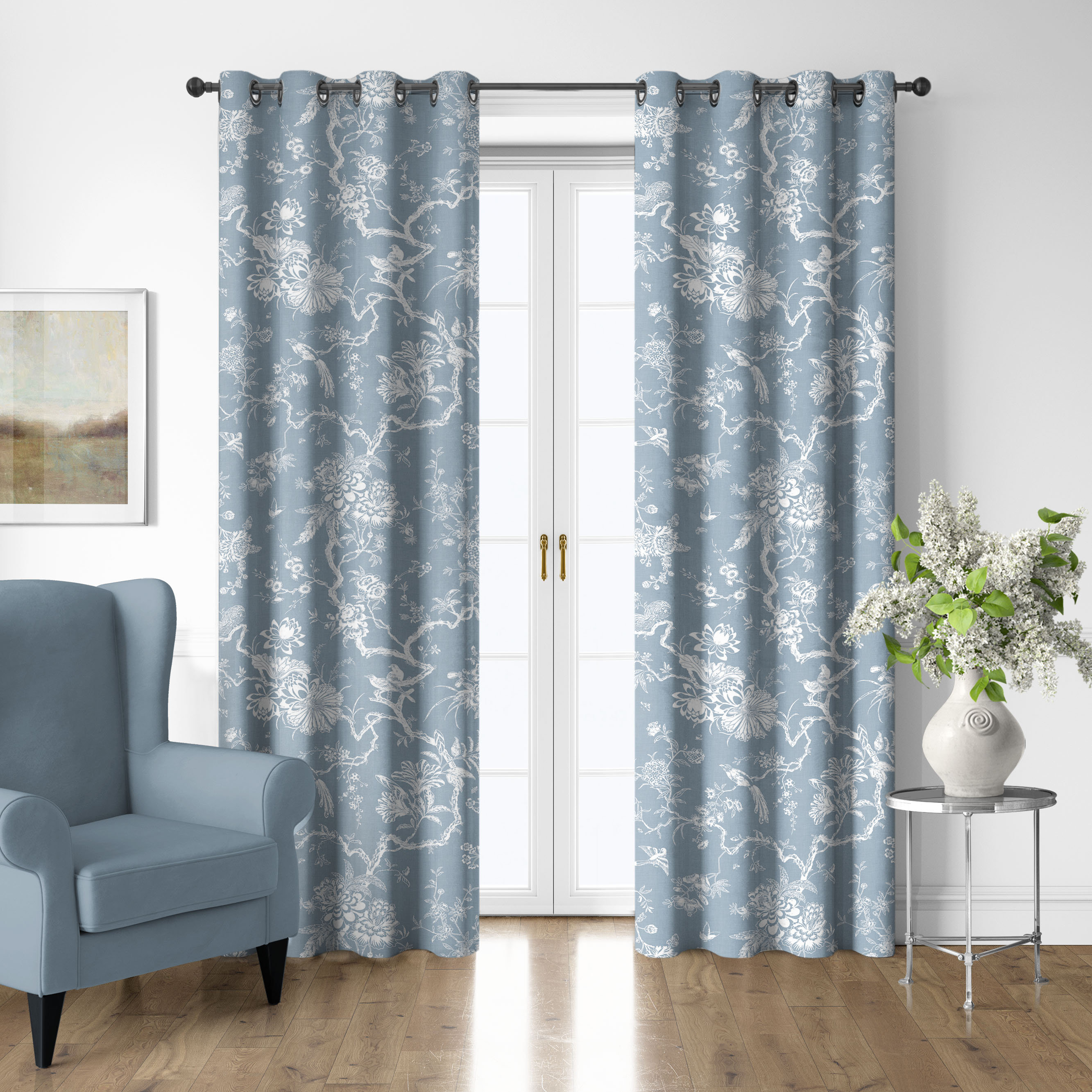 6ix Tailors Fine Linens Elwood Cornflower Cotton Grommet Top Drapery ...