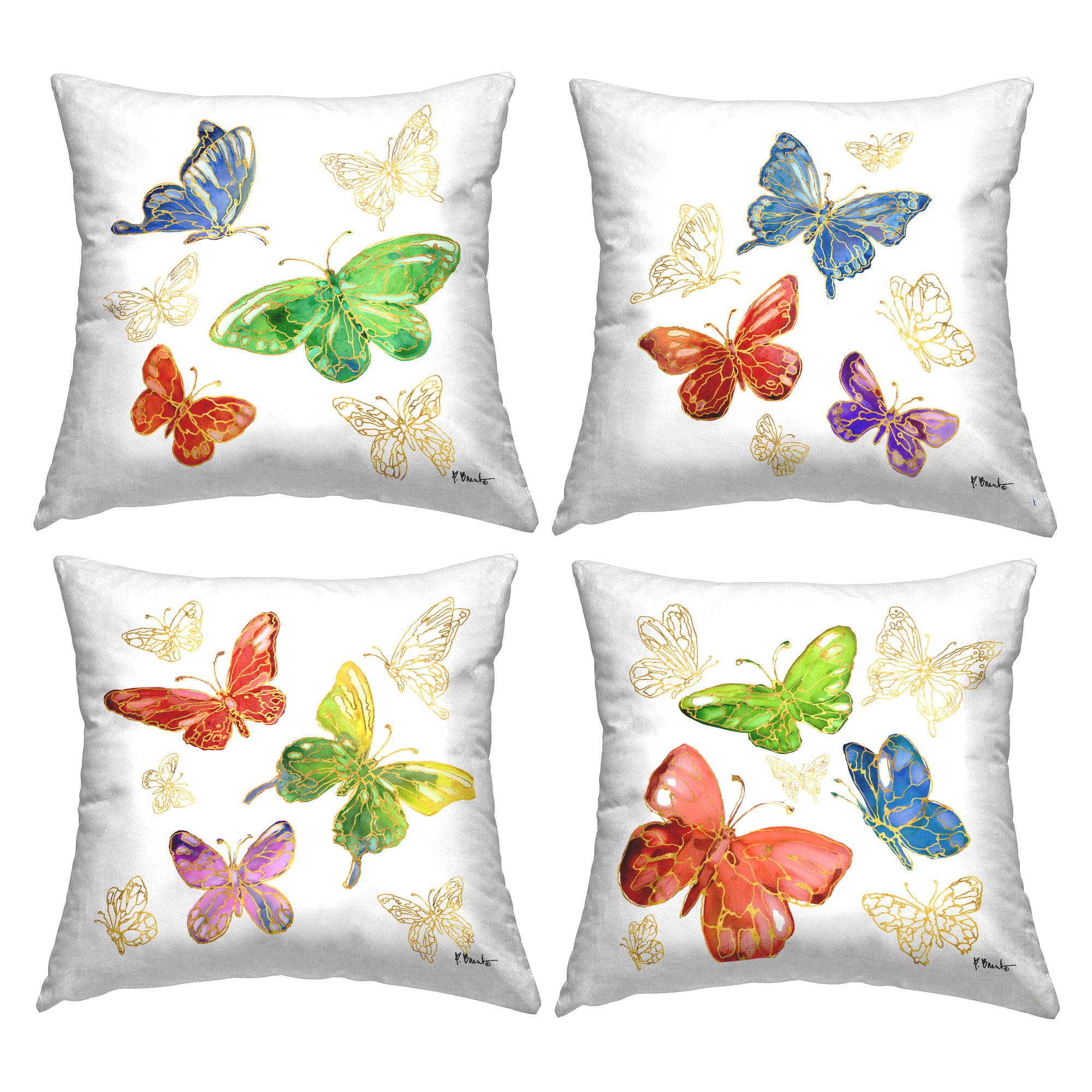 Stupell Industries Glam Butterfly Pattern 4 Piece Decorative Printed Throw Pillow Set by Paul ...