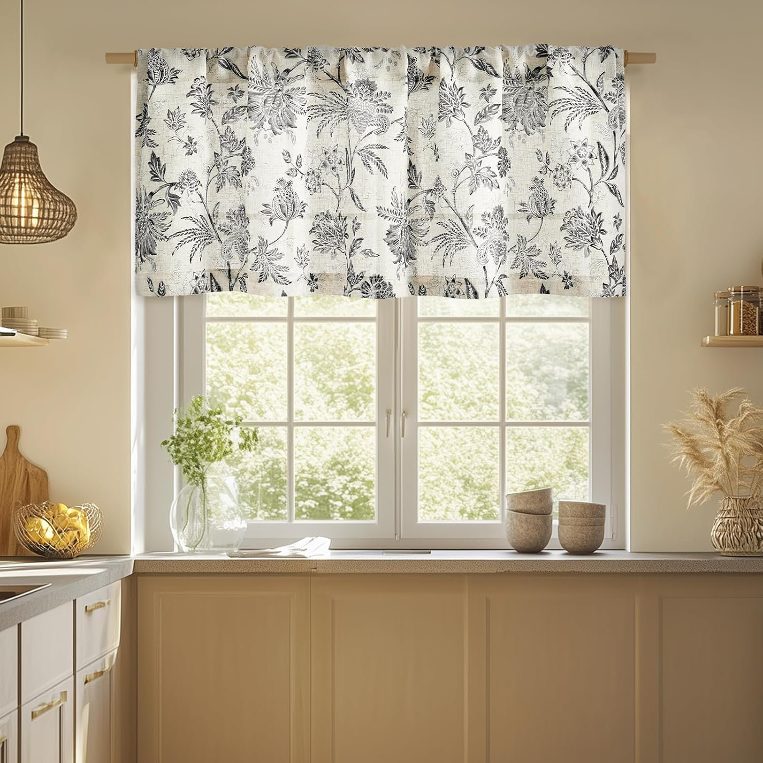 RAPTIZ Linen Blend Valance Curtain Farmhouse Cottage Floral Small ...