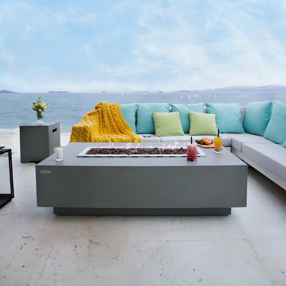 Elementi Granville 60" x 27" Rectangle Concrete Outdoor Fire Pit Table ...
