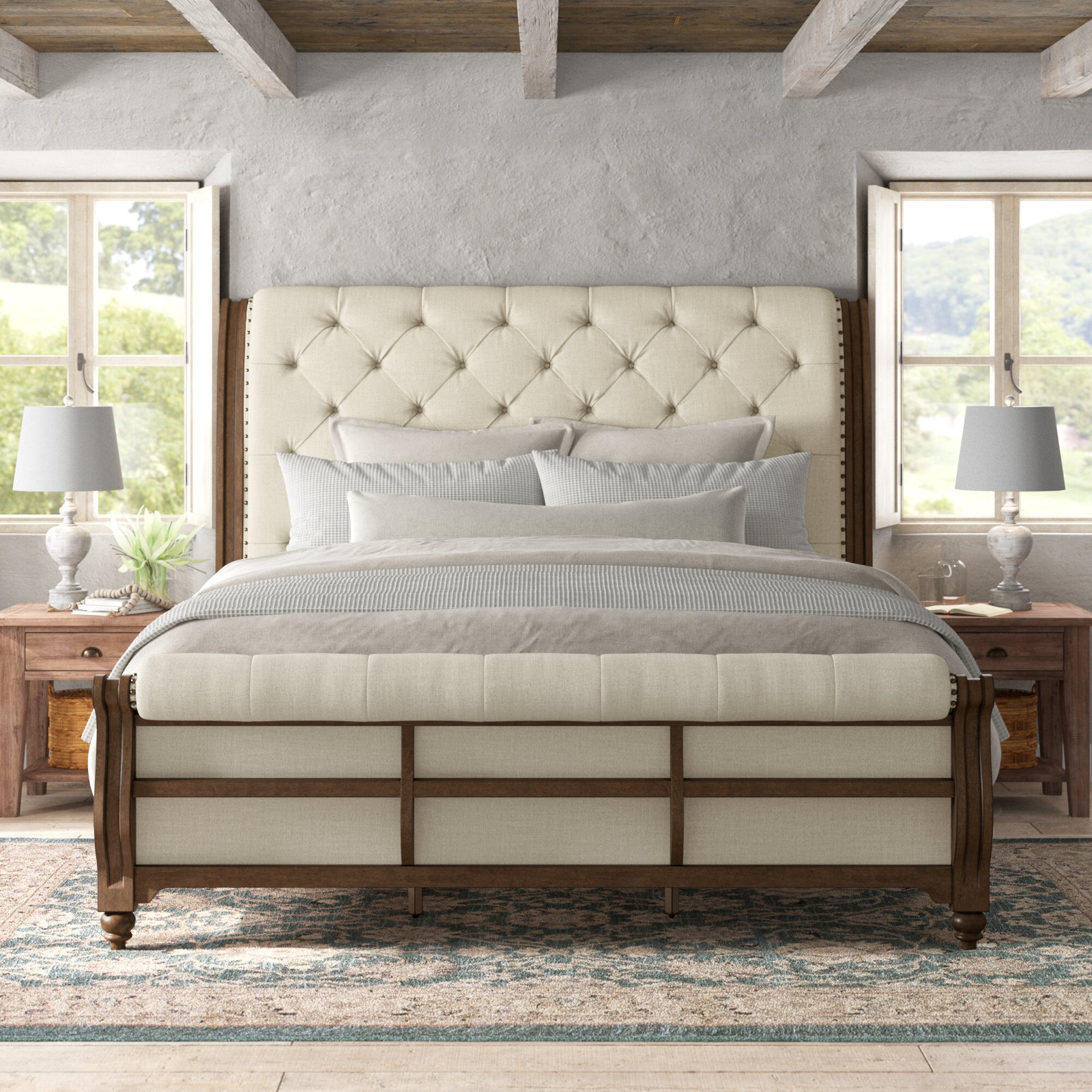 Lark Manor Lit-bateau tapissier et capitonné Frith - Wayfair Canada