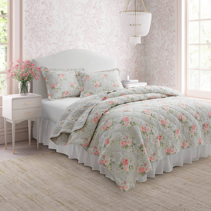 Laura Ashley Melany Pink Cotton Reversible Quilt Set & Reviews | Wayfair