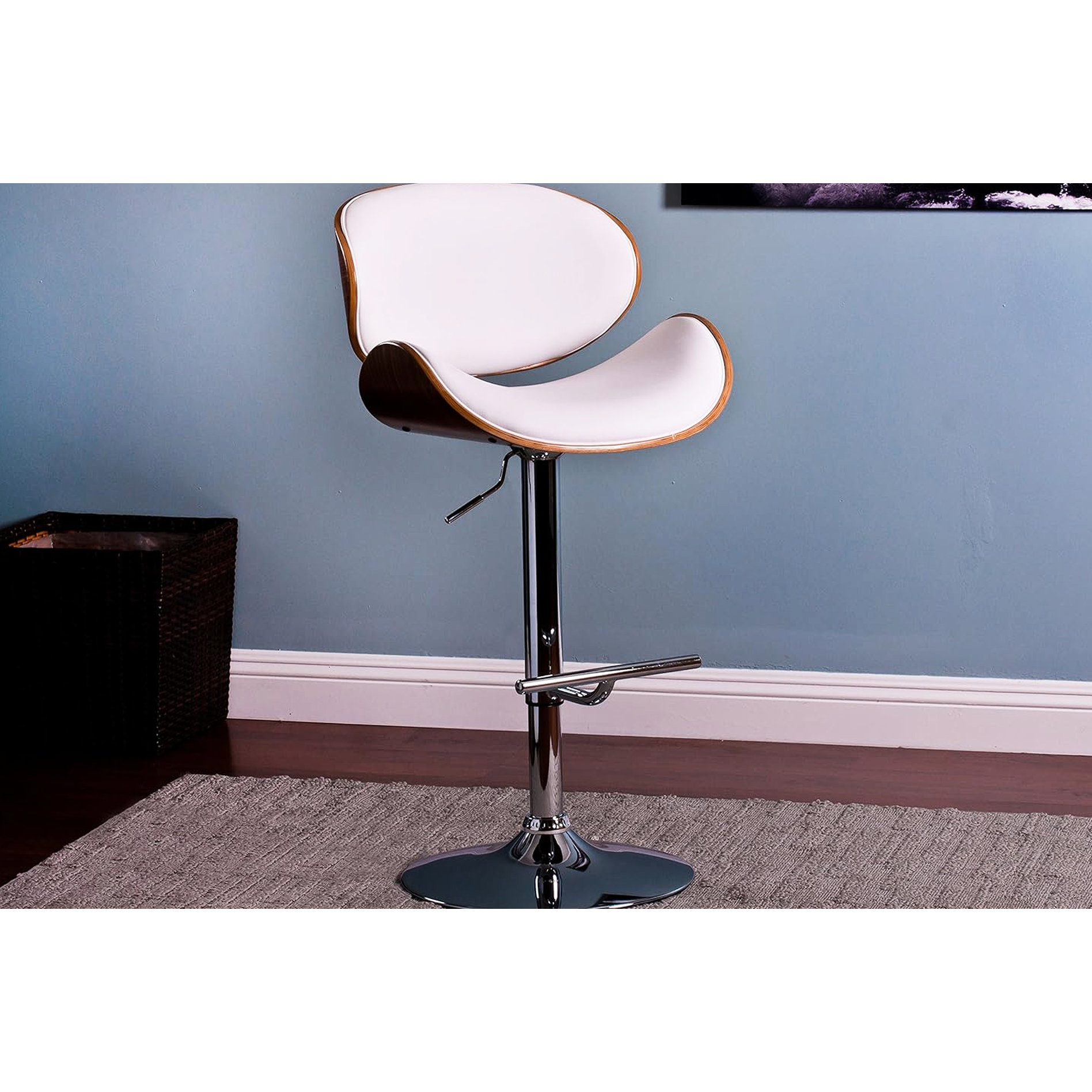 George Oliver Contemporary Swivel Bar Stool, White Curved Seat And Back ...