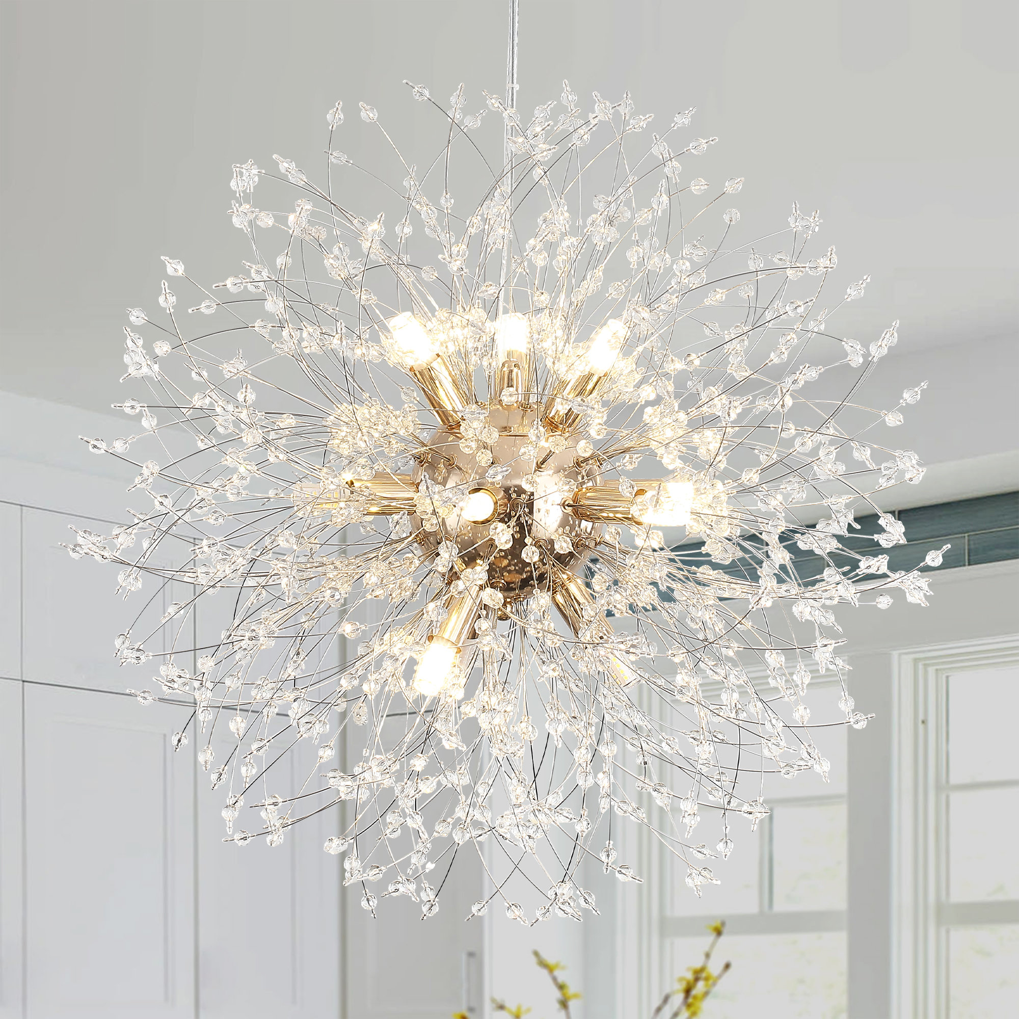 Mercer41 Ambera 12 - Light Dimmable Modern Crystal Dandelion Firework ...