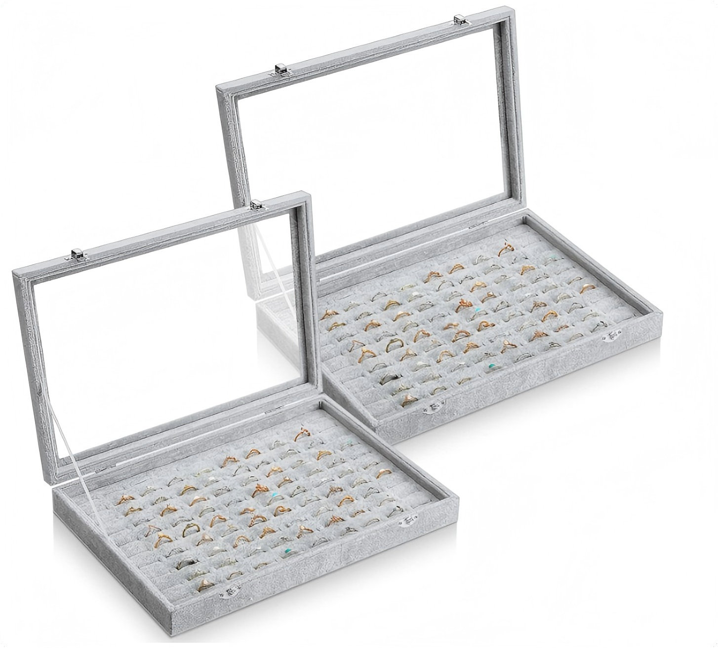 Latitude Run® 2 Pcs 100 Slots Ring Organizer Box With Transparent Glass ...