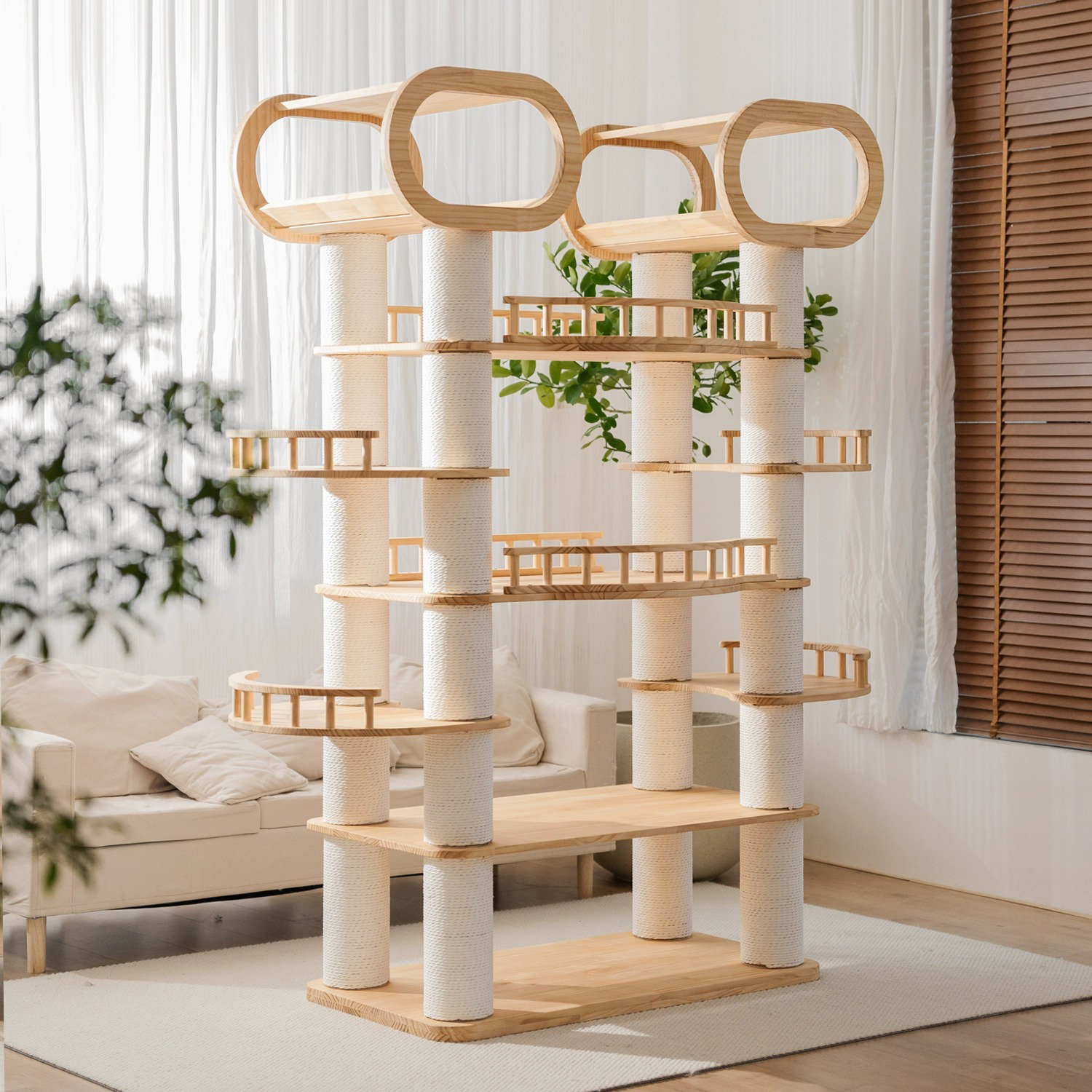 Kzlaa 76 7 H Large Solid Wood Cat Tree Multi Level Tall Cat Tower Cat