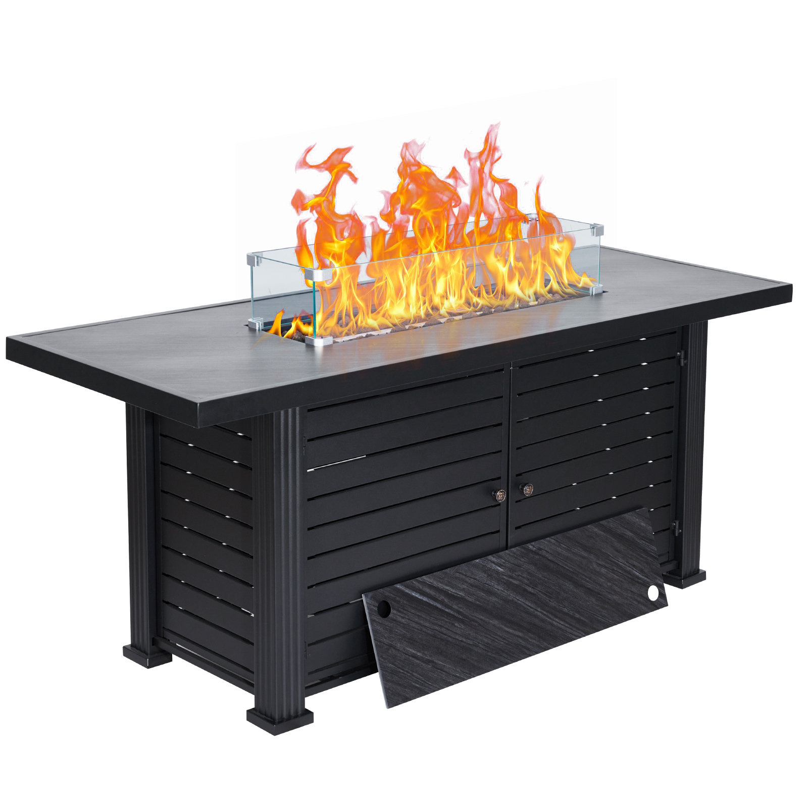 Fashionwu Propane Fire Pit Table With Windshield 57 X 22 Inch, 50000btu Rectangle Fire Table ...