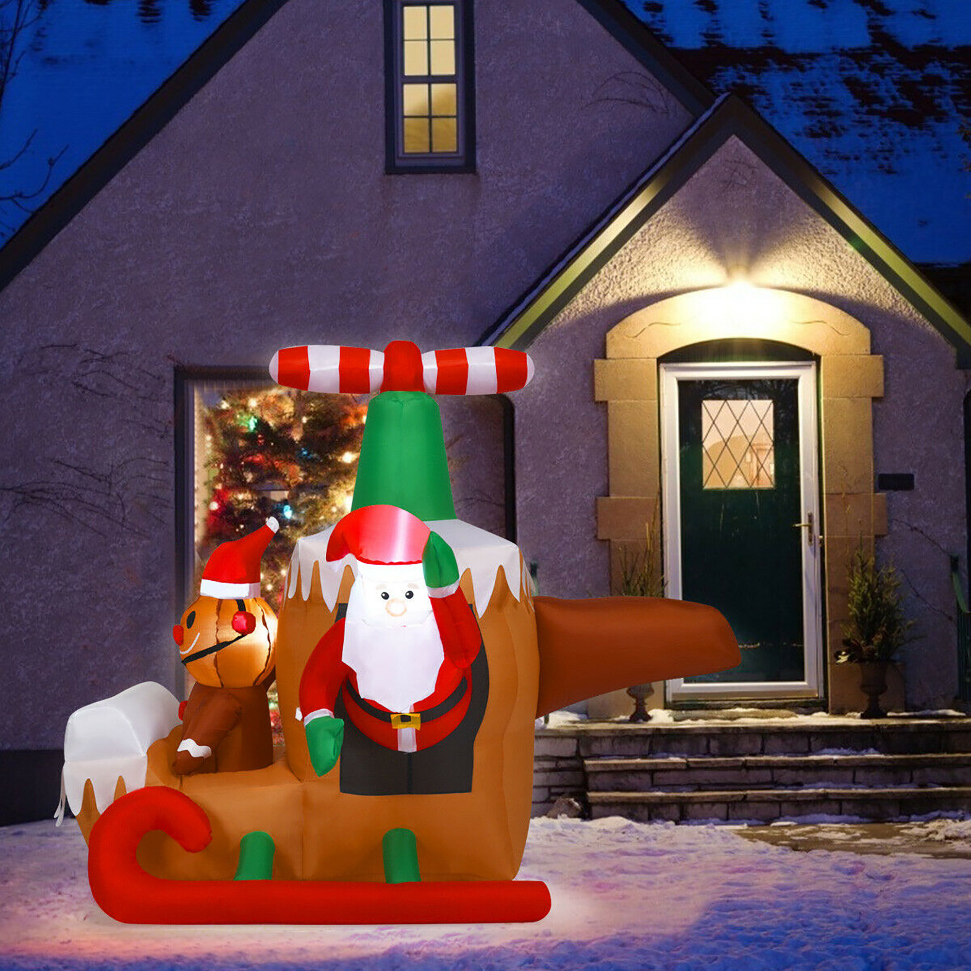 The Holiday Aisle® 6ft Long Inflatable Santa Claus Flying Airplane Blow ...