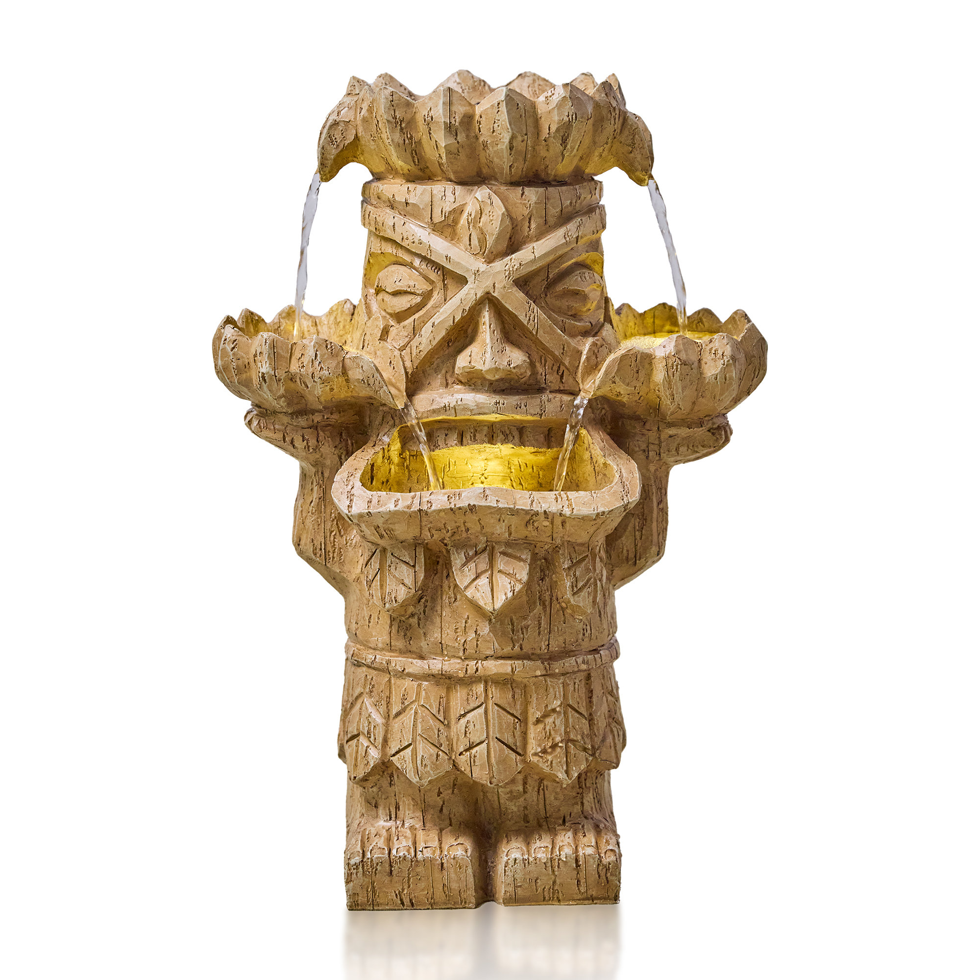 Millwood Pines Hand Crafted Light Brown Resin Tiki Head Fountain ...