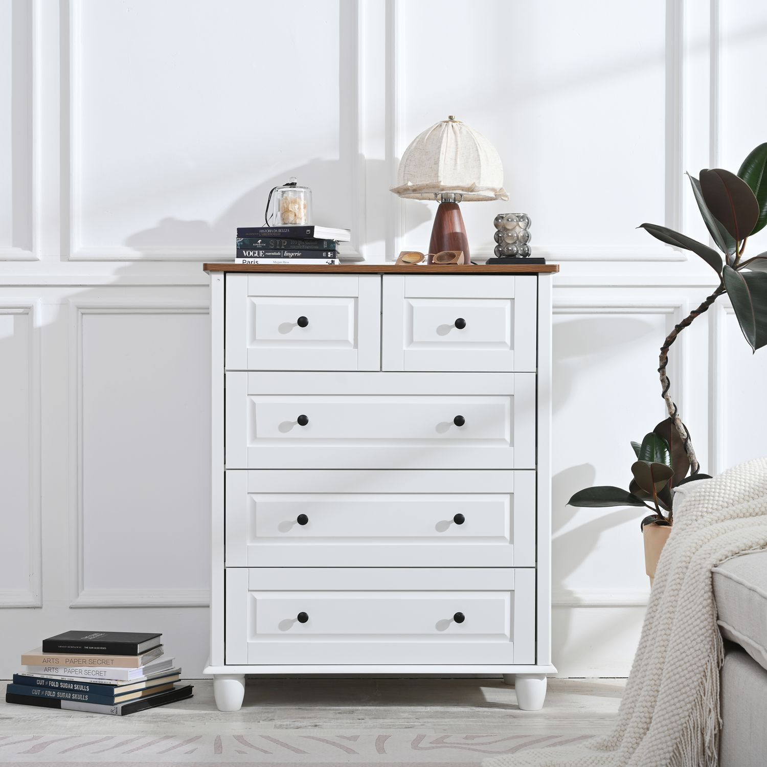 Ebern Designs White 5-Drawer Tall Chest, Deep Storage for Living Room ...