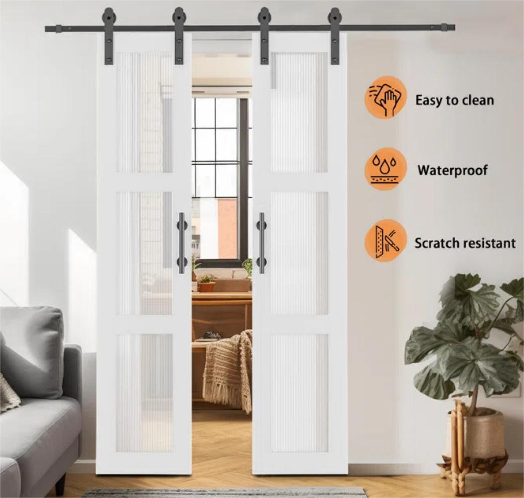 Vinsunny 36'' x 84'' Solid + Manufactured Wood Glass Sliding Closet ...