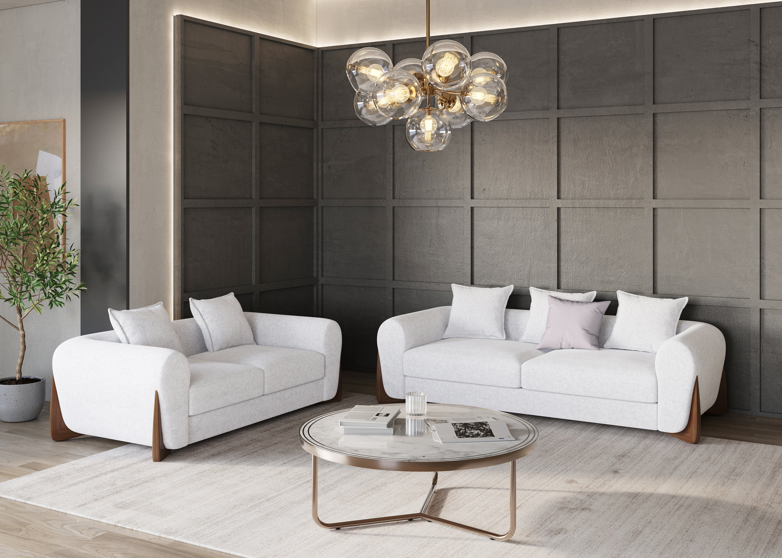 Latitude Run® Dafnee 2pcs Sofa and Loveseat with Wood Legs | Wayfair