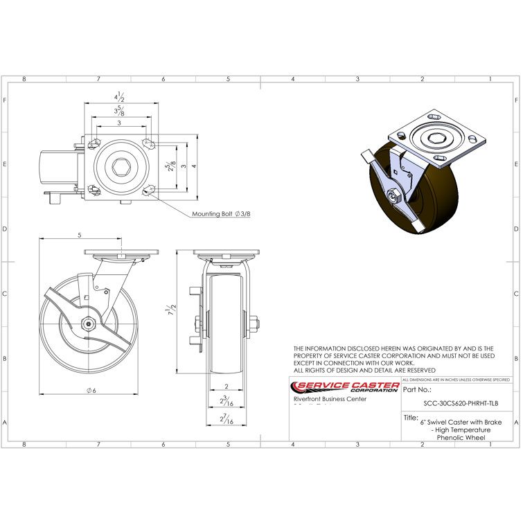 Service Caster 6 Inch High Temp Phenolic Caster Set with Roller ...