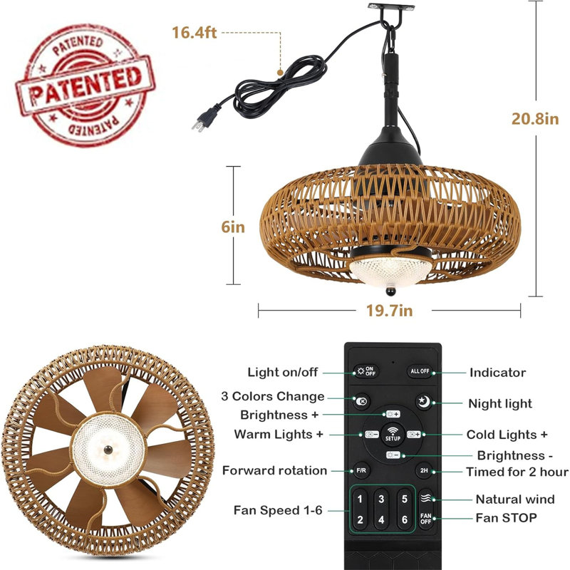 Bay Isle Home™ Waterproof Outdoor Ceiling Fan with Lights Remote ...