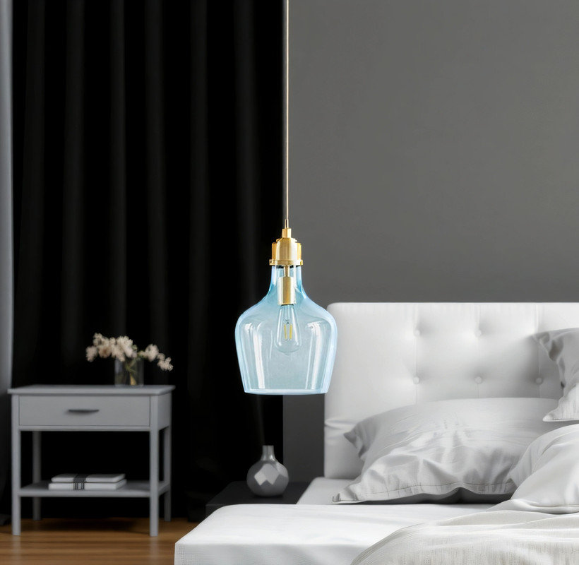 Beachcrest Home Bell Shaped Glass Pendant Light – Elegant Gold and Blue ...