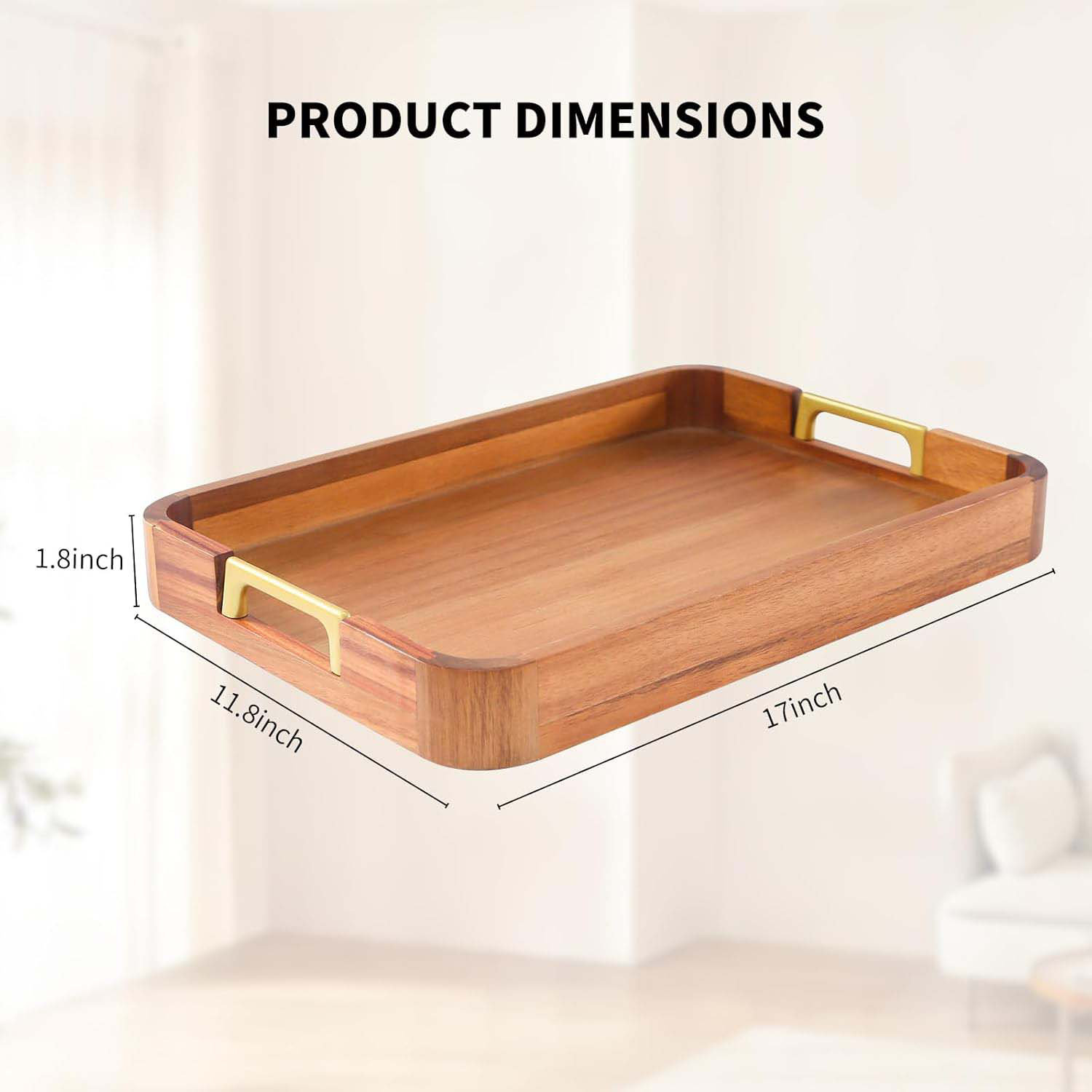 One Allium Way® Serving Tray With Handles, Acacia Wood Wooden Tray ...