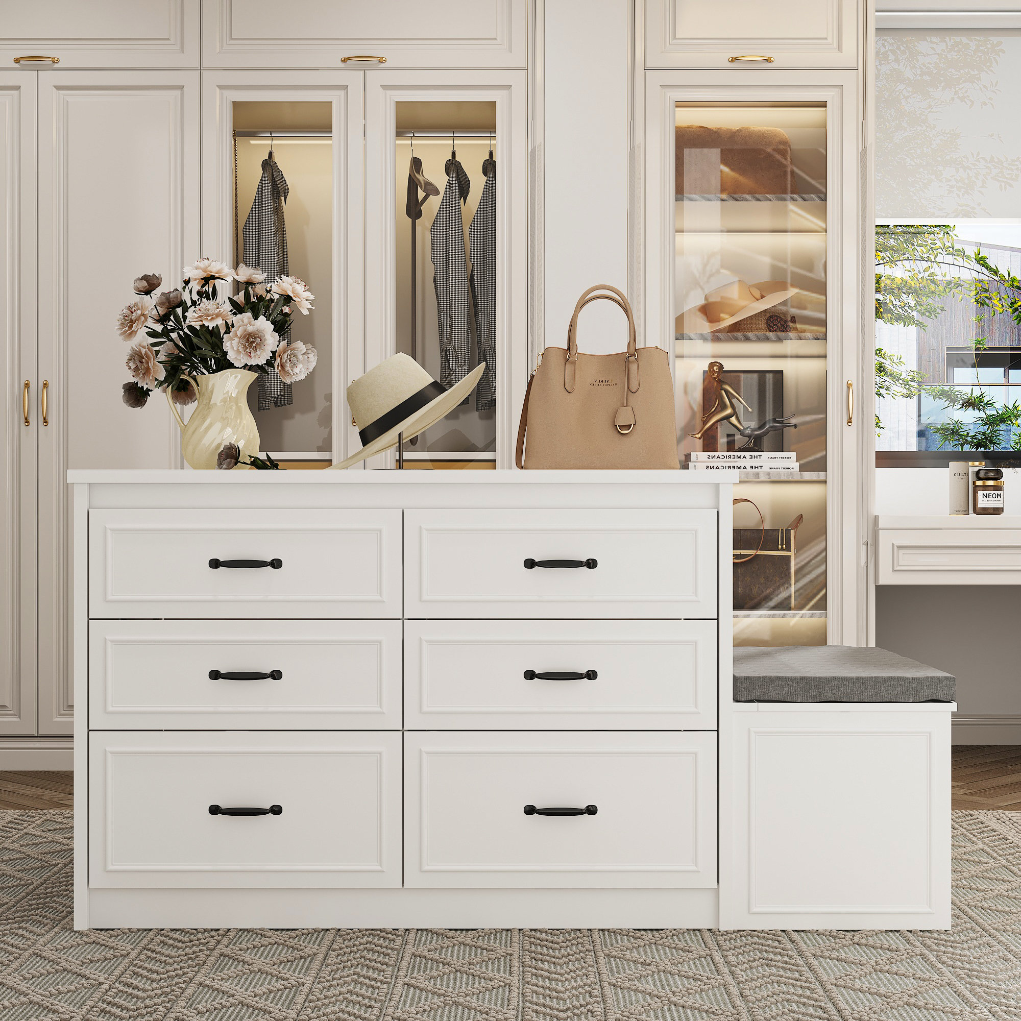 Latitude Run® Modern 12-Drawer Storage Bench With Flip-Up Seat ...