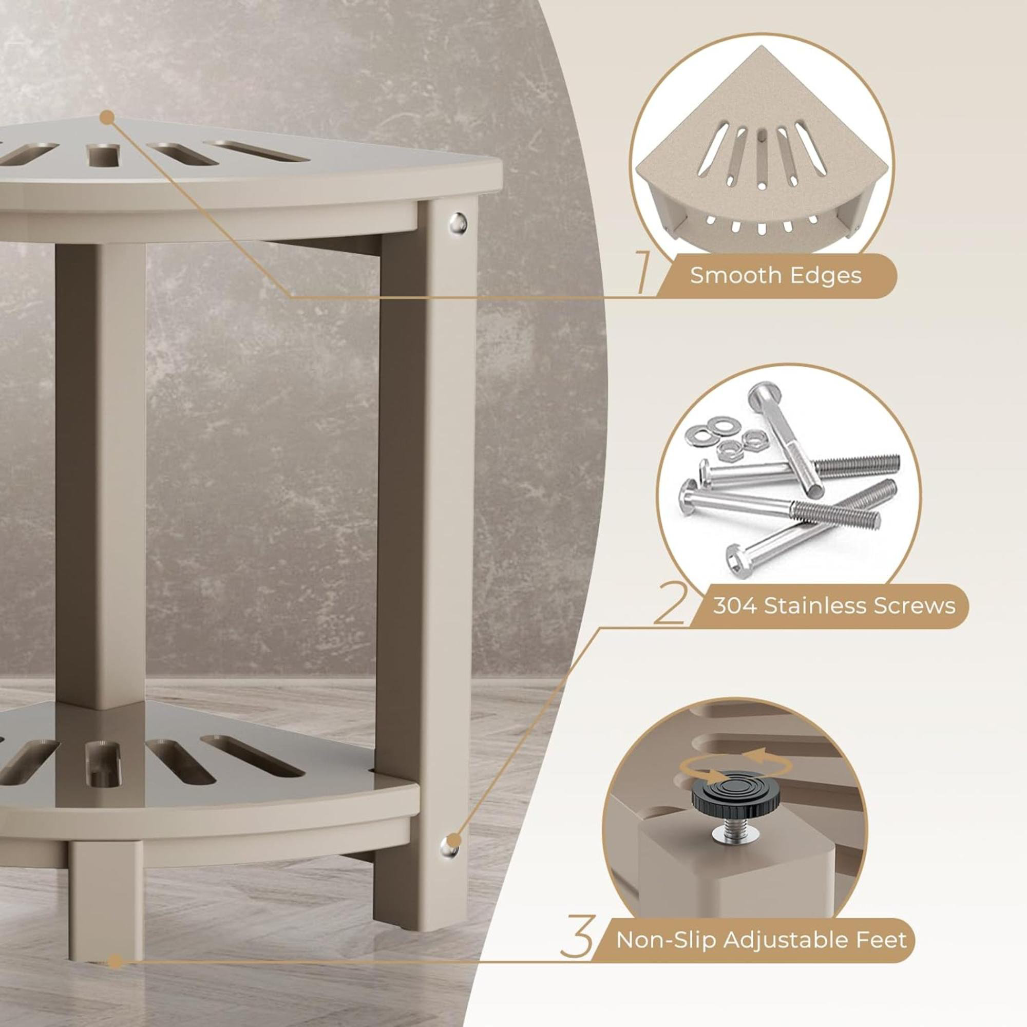 Rebrilliant Corner Shower Stool For Inside Shower, HDPE Waterproof ...