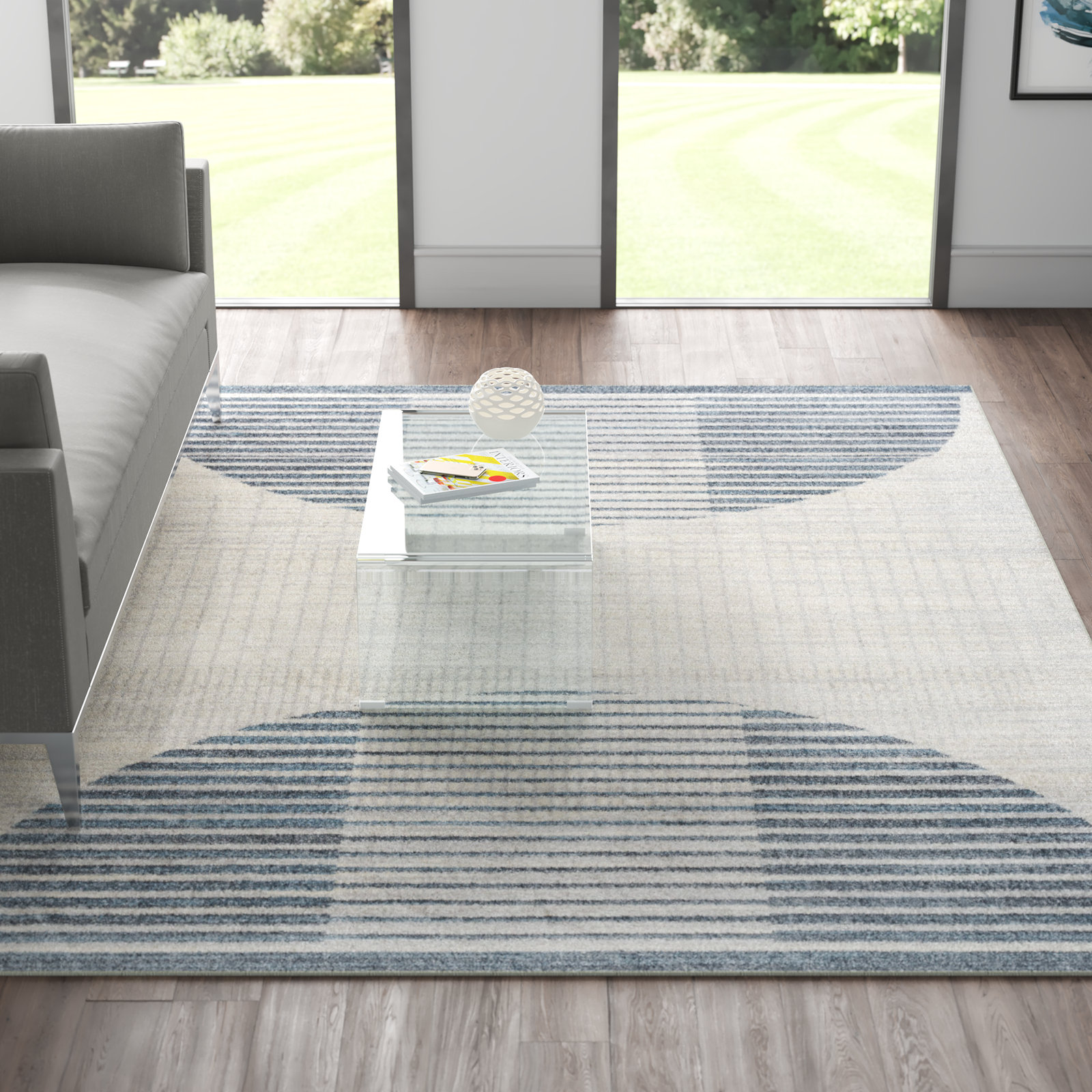 Wade Logan® Aulika Machine Washable Geometric Ivory Blue Area Rug ...