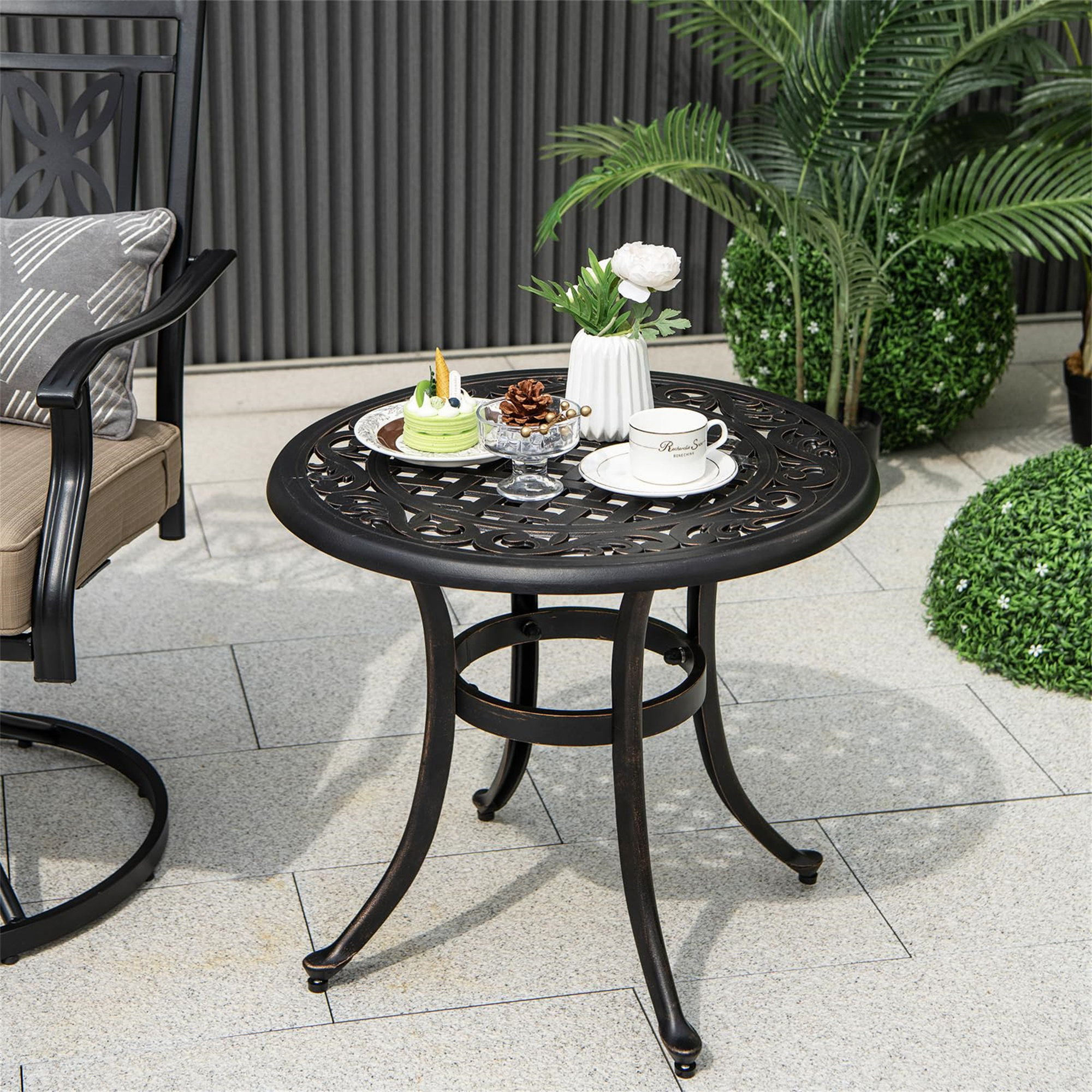 Rosalind Wheeler 60Cm Round Garden Side Table, Cast Aluminum Outdoor ...