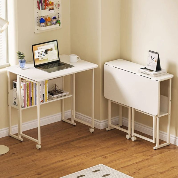 Ebern Designs Home Office Foldable Writing Desk with Wheels Mobile ...