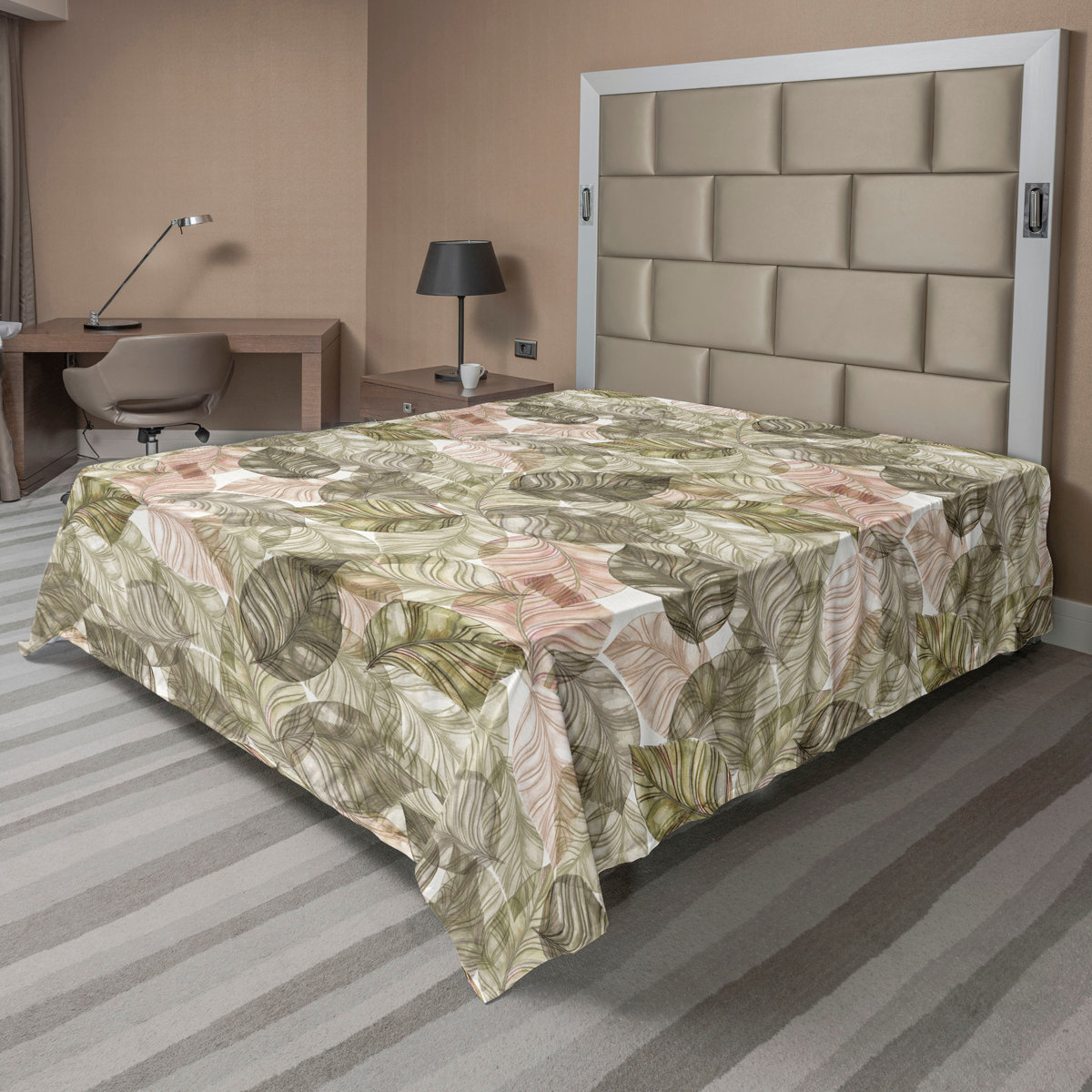 Ambesonne Nature Art Flat Sheet Forest Line Art Leaves Sage Green and ...