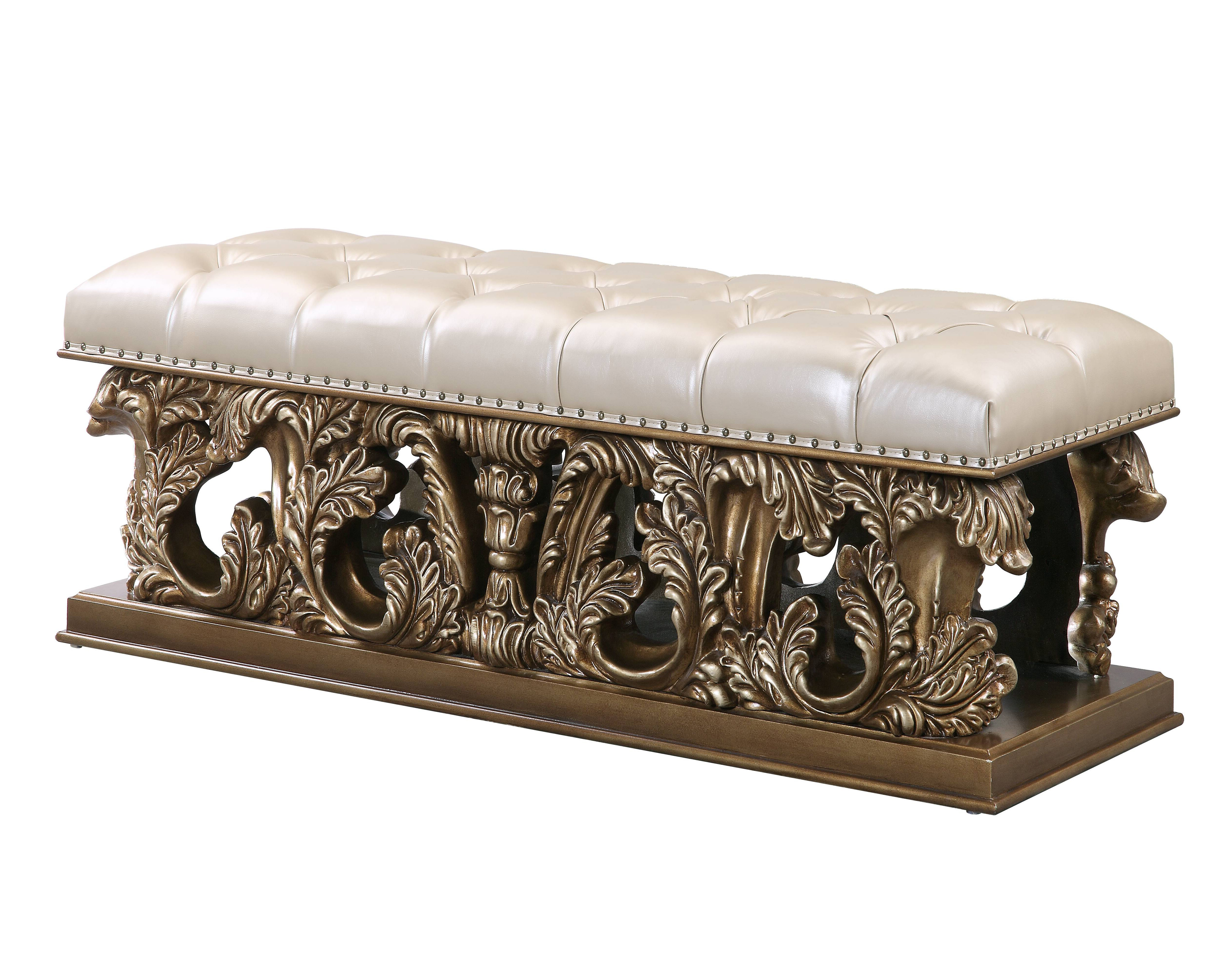 Rosdorf Park Bench, Synthetic Leather, Light Gold, Brown & Gold Finish ...