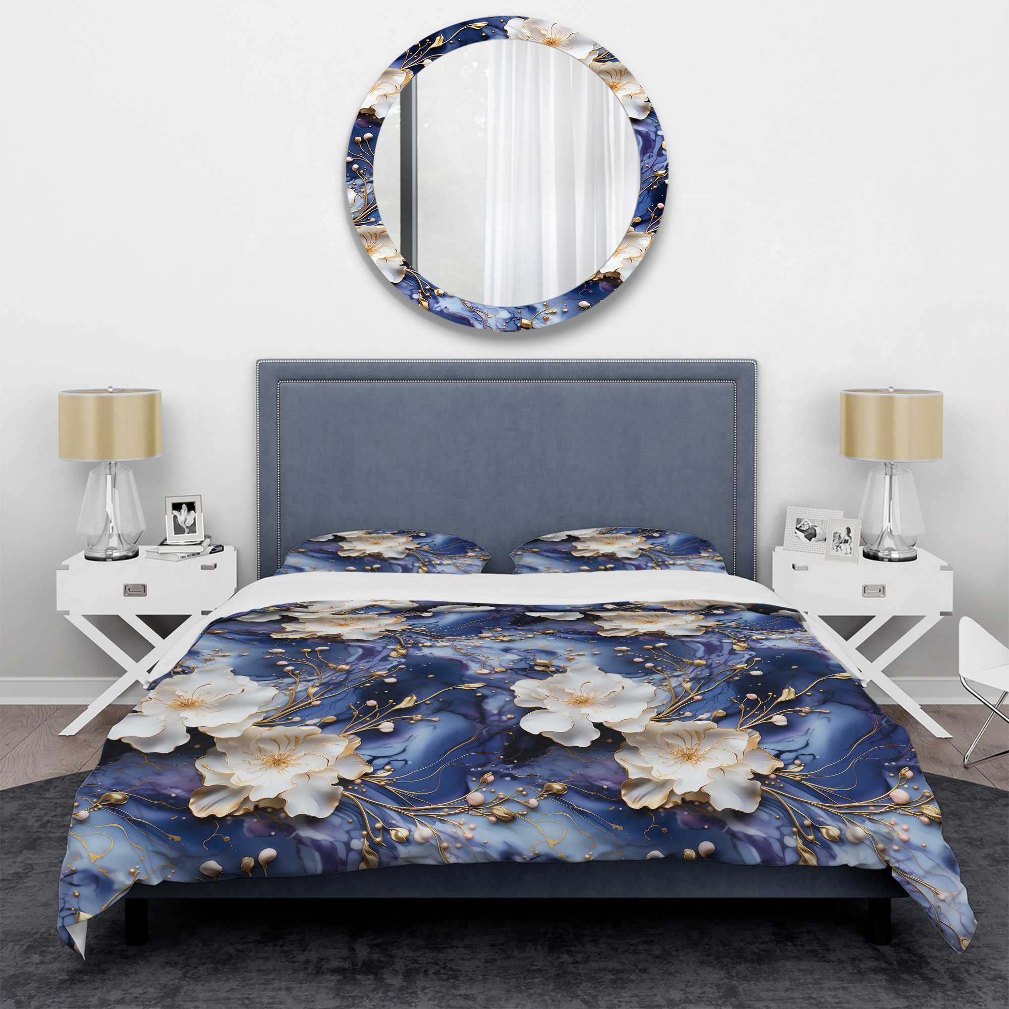 Design Art White And Gold Astral Marble Radiance I - Marble Duvet Cover ...