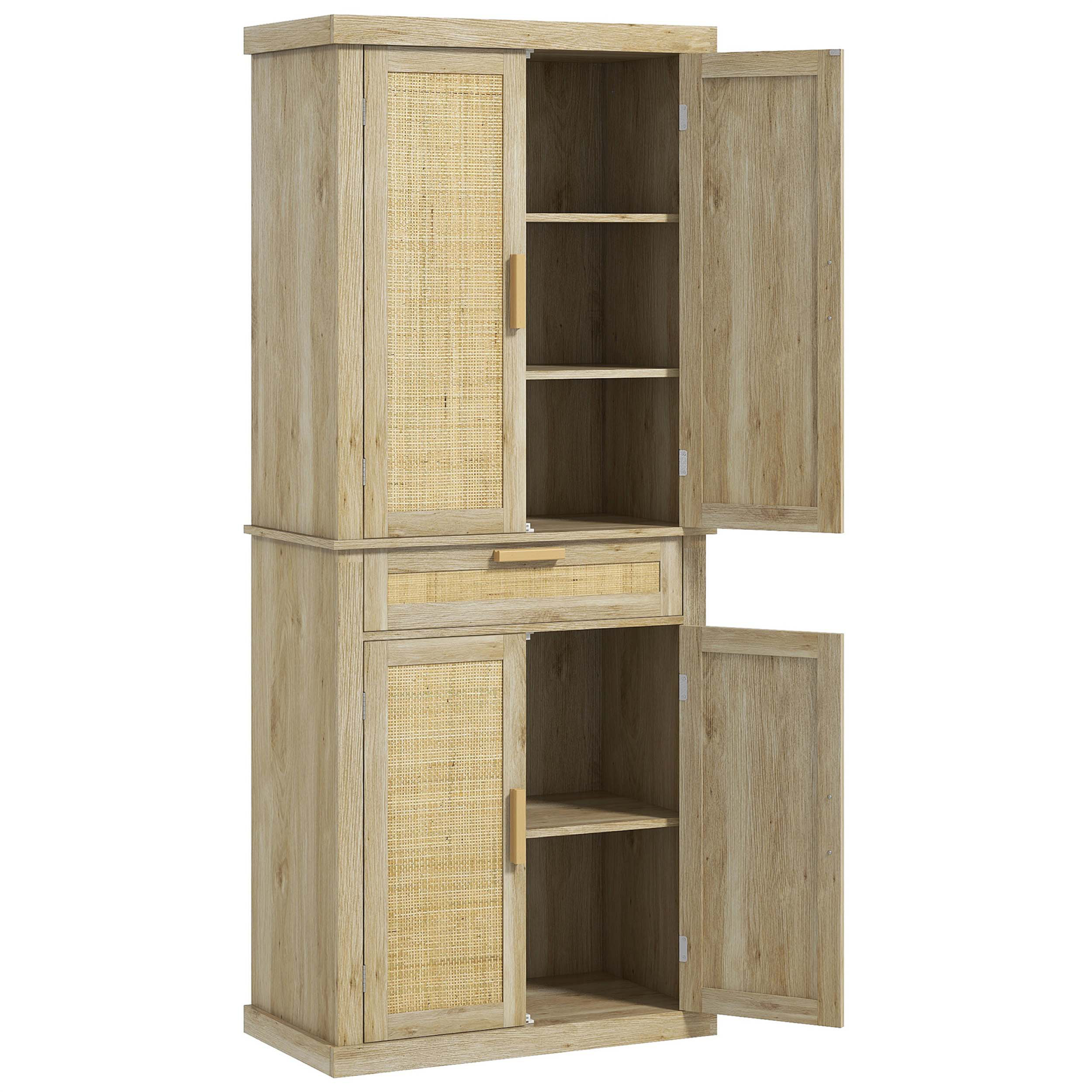 Dakota Fields Boho Freestanding Pantry Cabinet with Rattan Decor, 4 ...