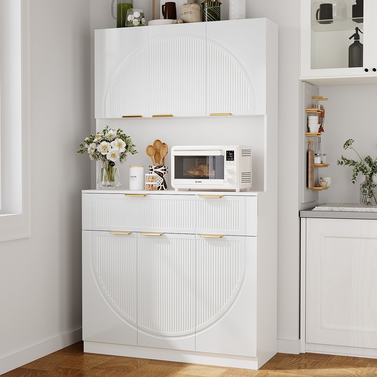 PPorfamilia 71" Kitchen Storage Cabinet With Microwave Shelf, Charging ...