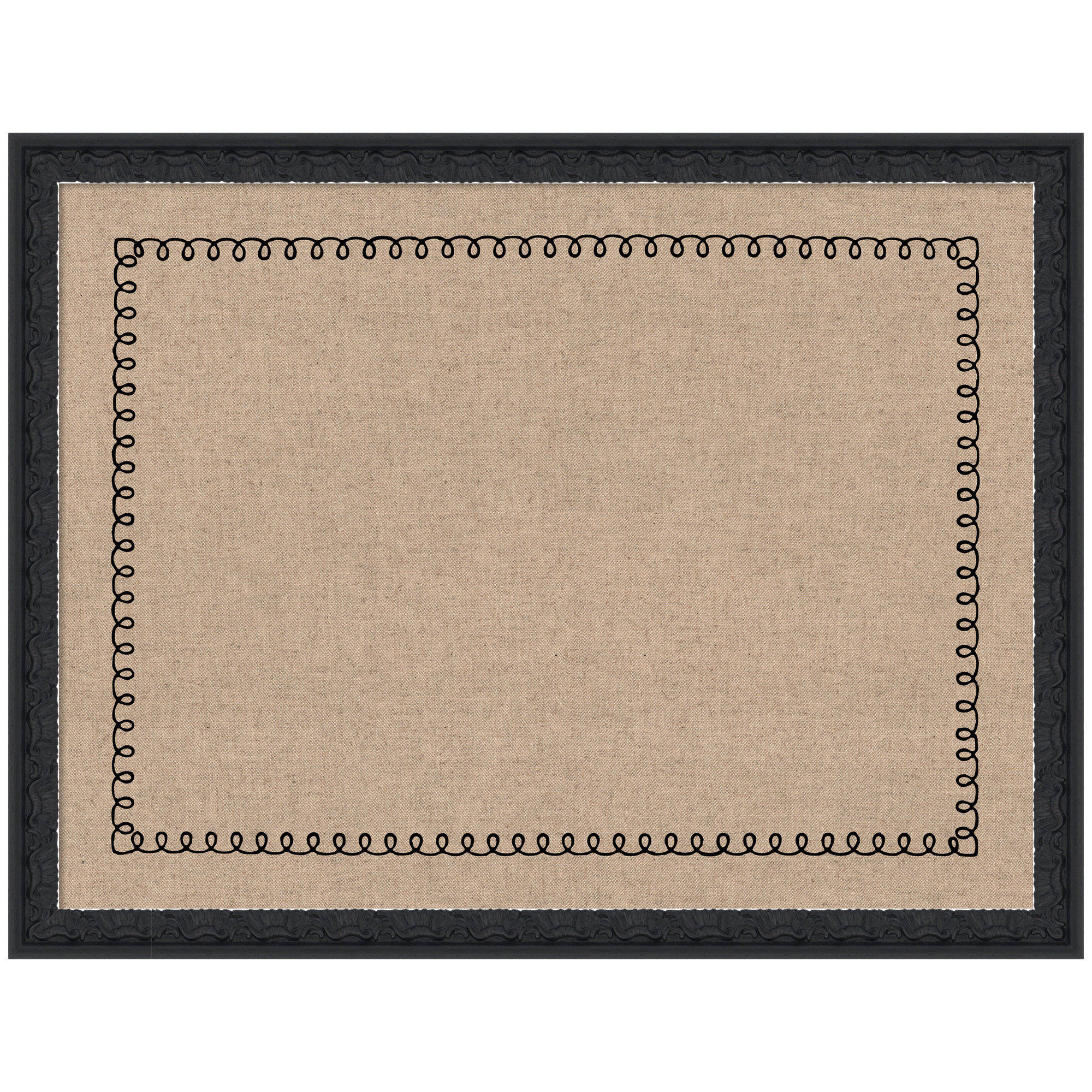 Kate and Laurel Framed Fabric Pinboard Black Scalloped Edge Printed ...