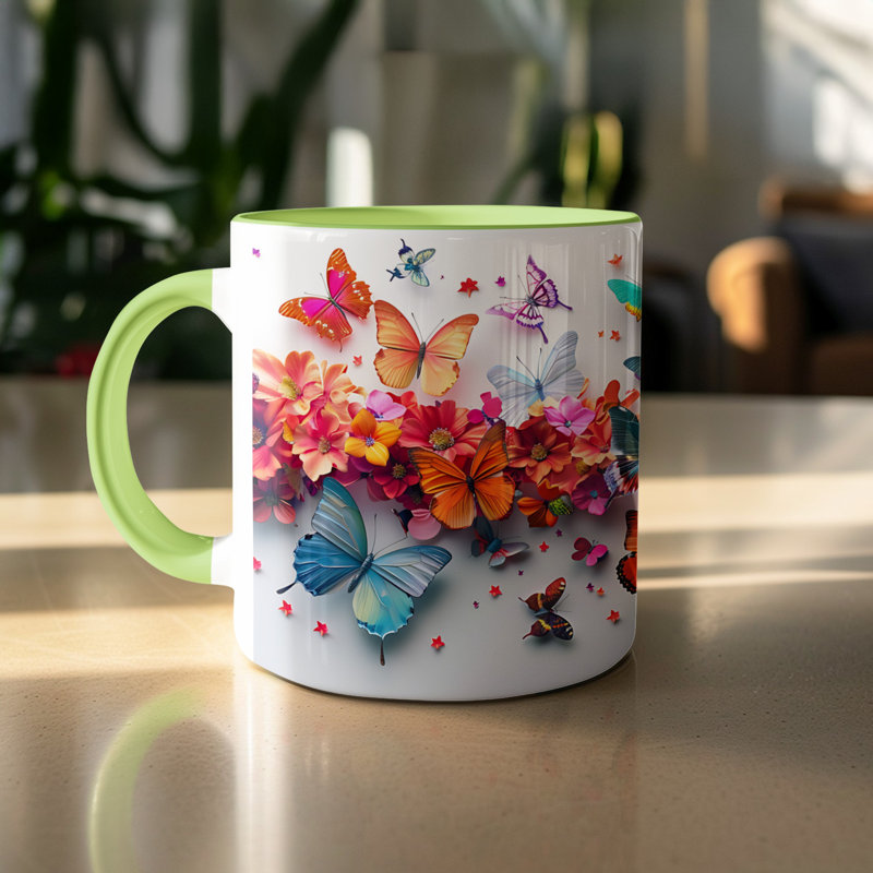 East Urban Home Butterfly Design 11oz Accent Mug – White Ceramic Coffee ...