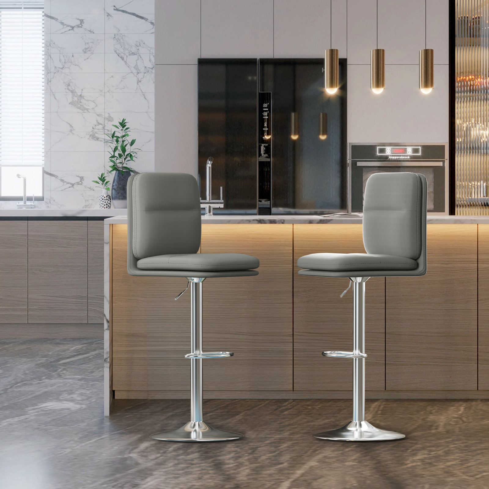 Wade Logan Adjustable Swivel Bar Stools with Backrest, Double-Padded ...