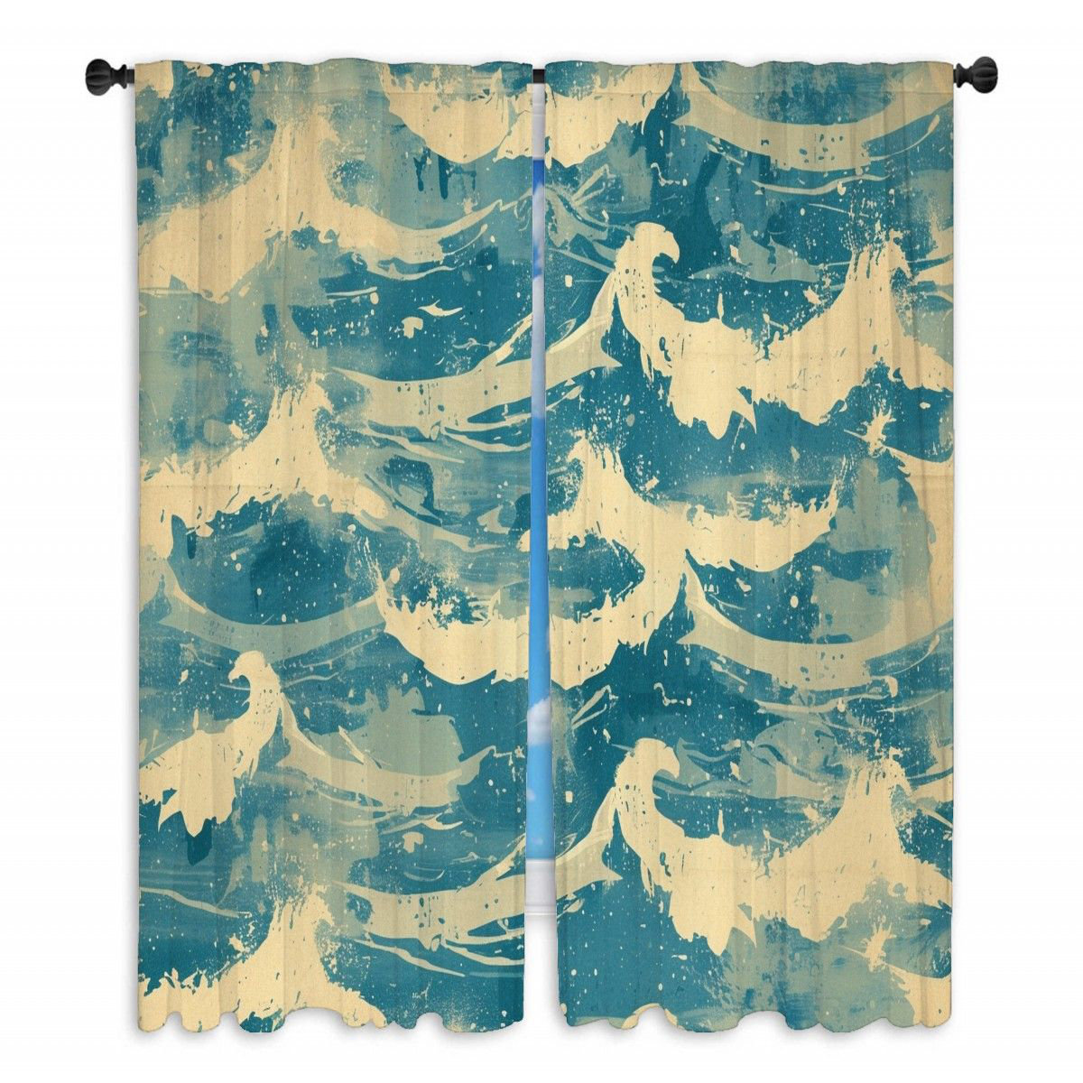 East Urban Home Marine Window Curtains Abstract Ocean Waves Drapes - 2 ...