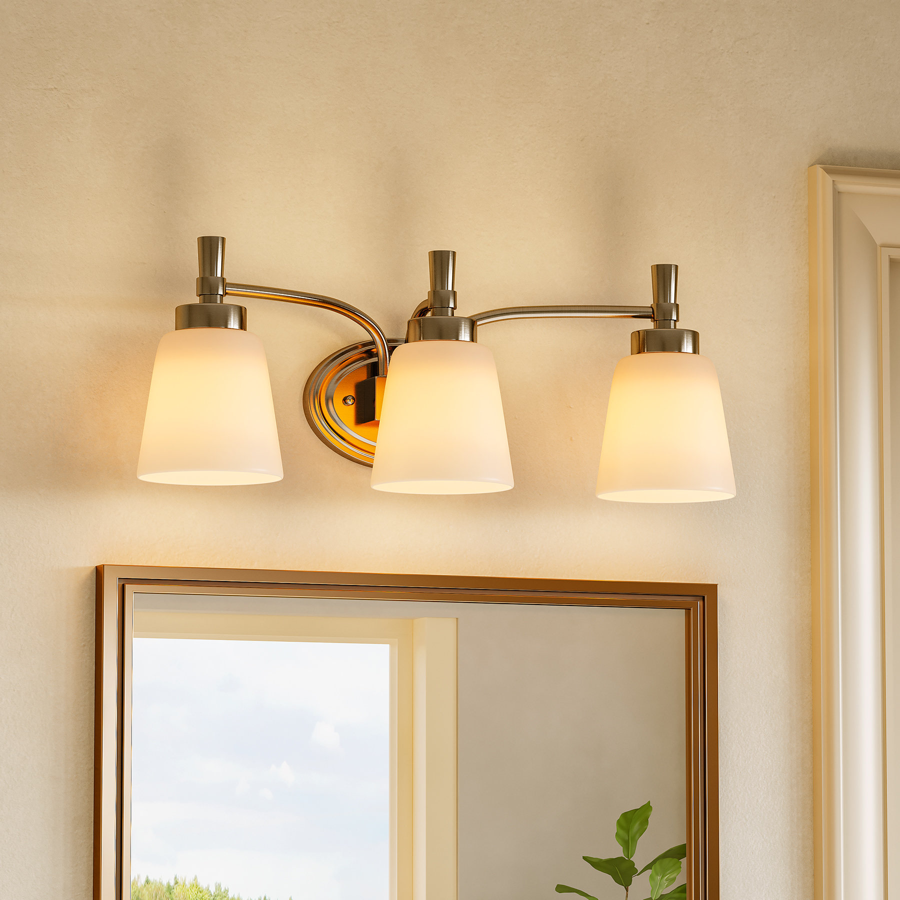 Winston Porter Bathroom Vanity Light Over Mirror, 3 Light Brushed ...