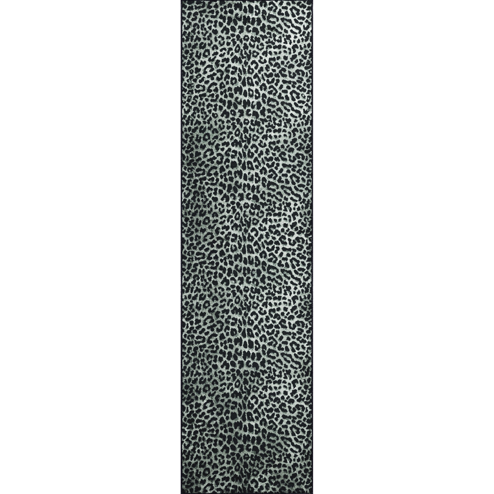 HomeRoots 2' X 8' Black and Gray Leopard Print Shag Handmade Non Skid ...